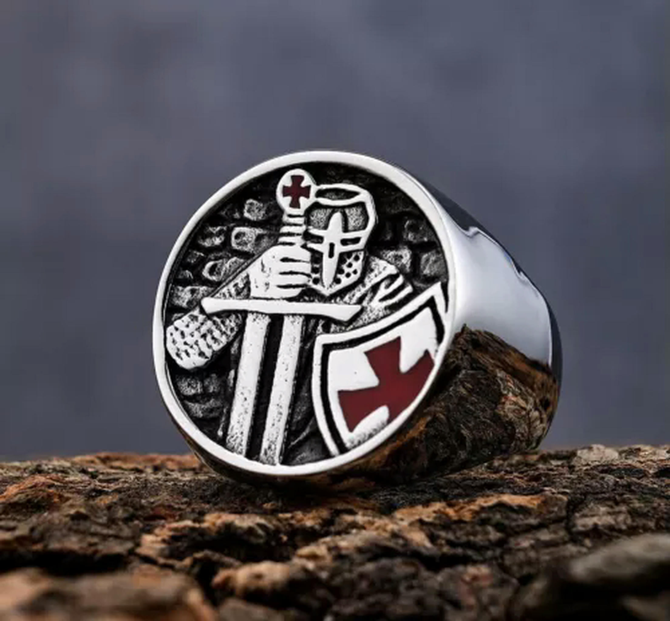 K-KED Cross Temple Knight Helmet Warrior Ring Stainless Steel Punk Men ...
