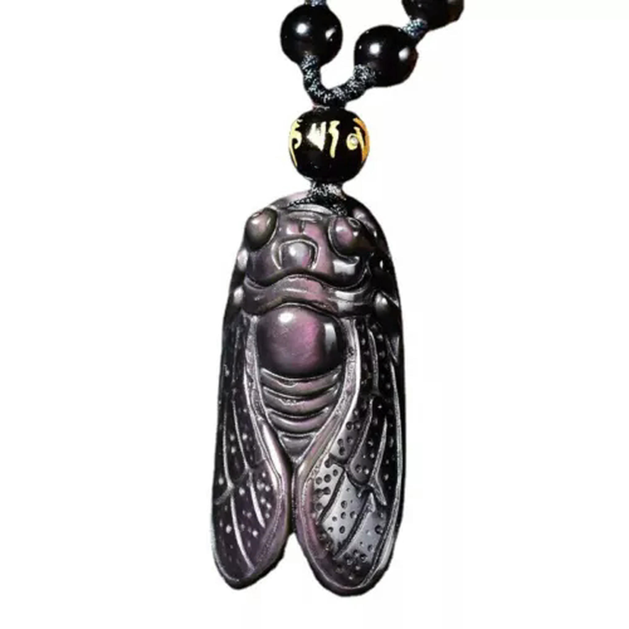 K-KED Crystal Natural rainbow obsidian cicada necklace Amulet pendant ...