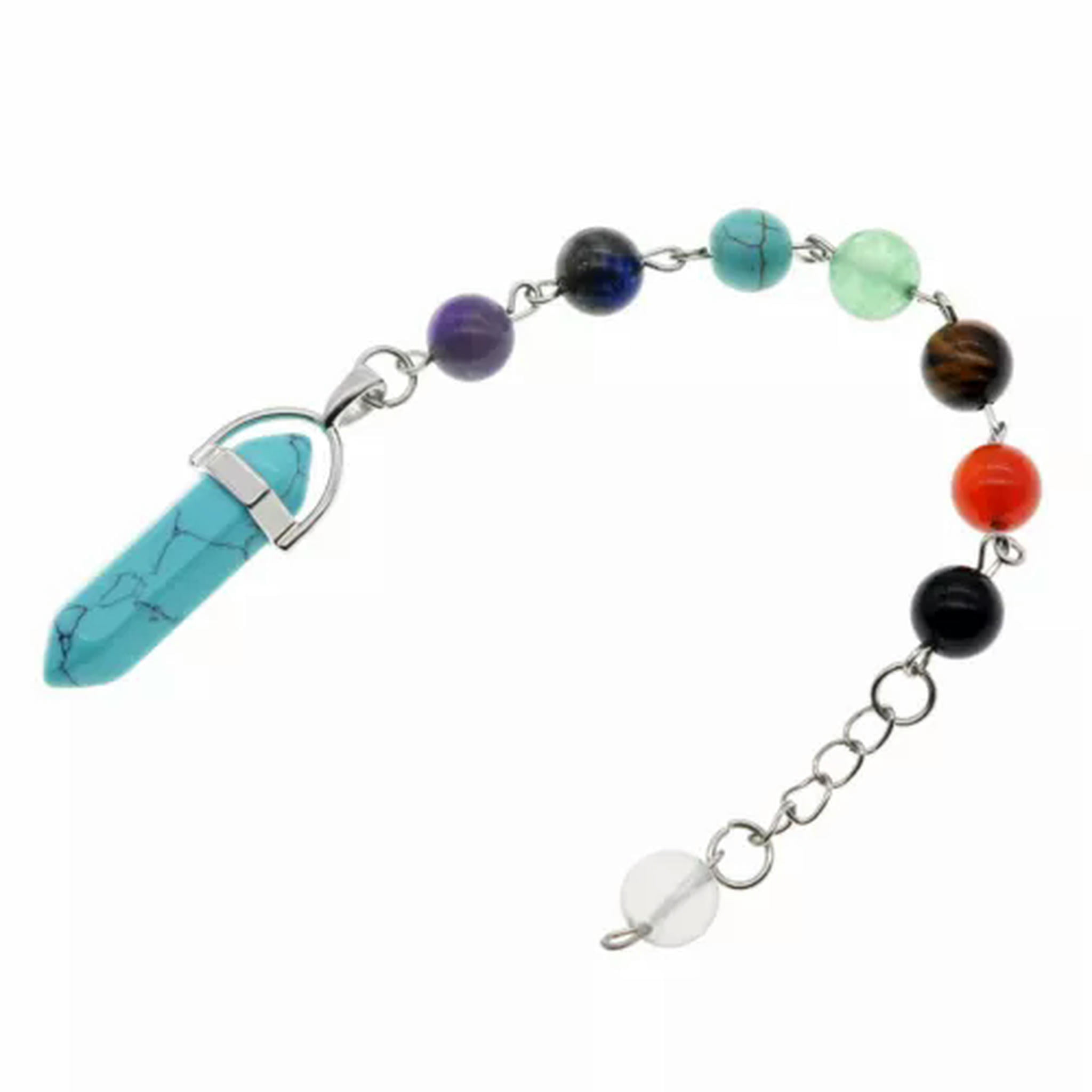 K-KED Crystal Pendulum 7 Chakra Stone Reiki Quartz Pendant Spiritual Dowsing Necklace-Turquoise ...