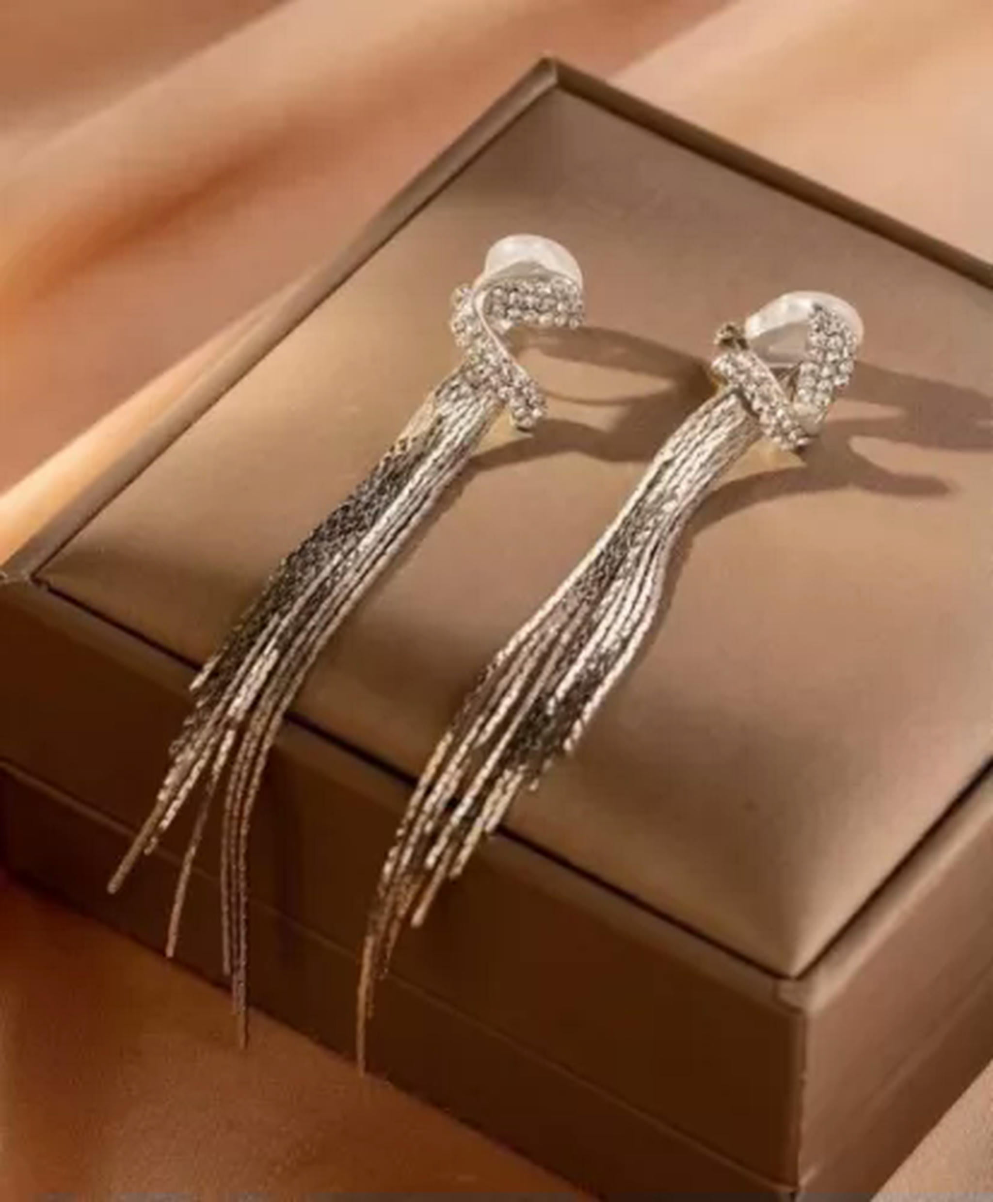 K-KED Cubic Zirconia Clip On Earrings Drop Dangle Shiny Silver Wedding ...