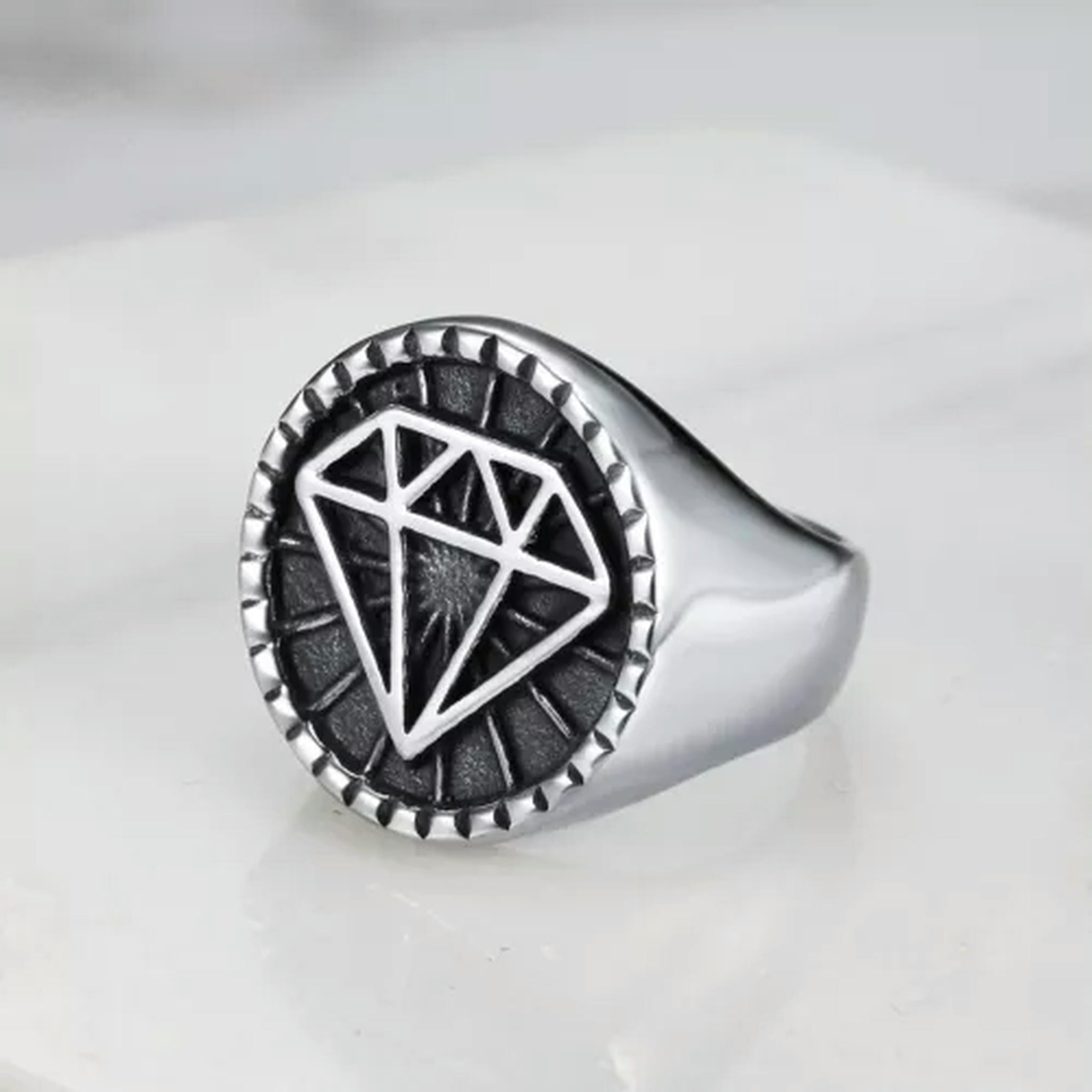 K-KED Diamond Pattern Signet Ring Stainless Steel Vintage Unisex ...