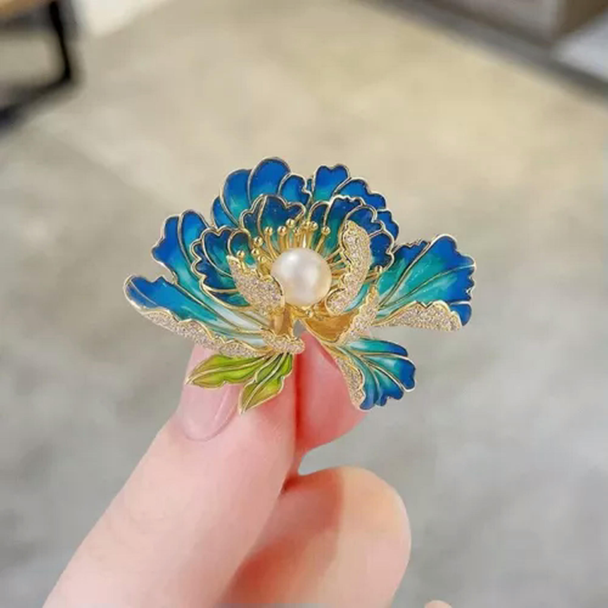 K-KED Elegant High-end Peony Flower Pearl Enamel Brooch Coat Corsage ...