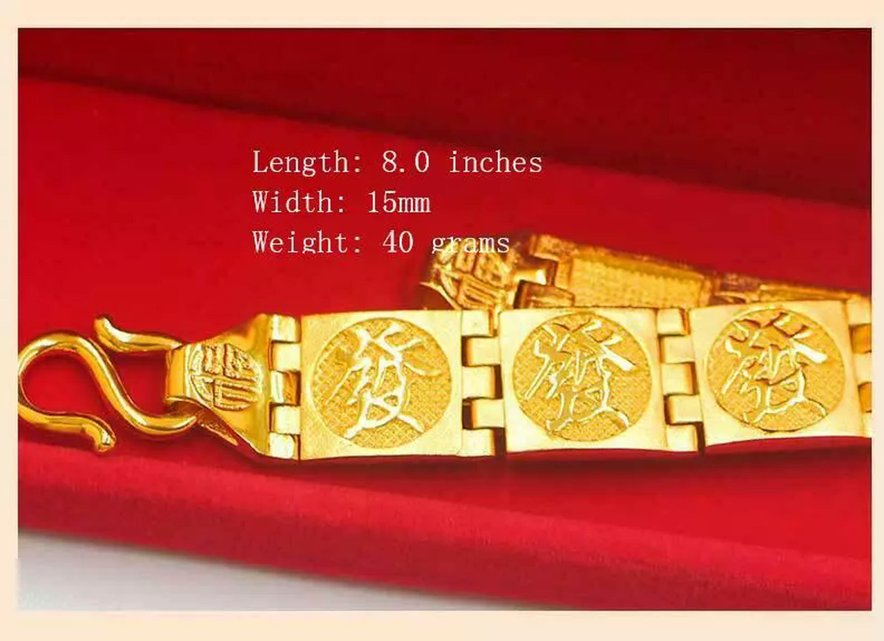 K-KED Embossed Chinese characters 22K 23K 24K THAI BAHT YELLOW GOLD GP ...