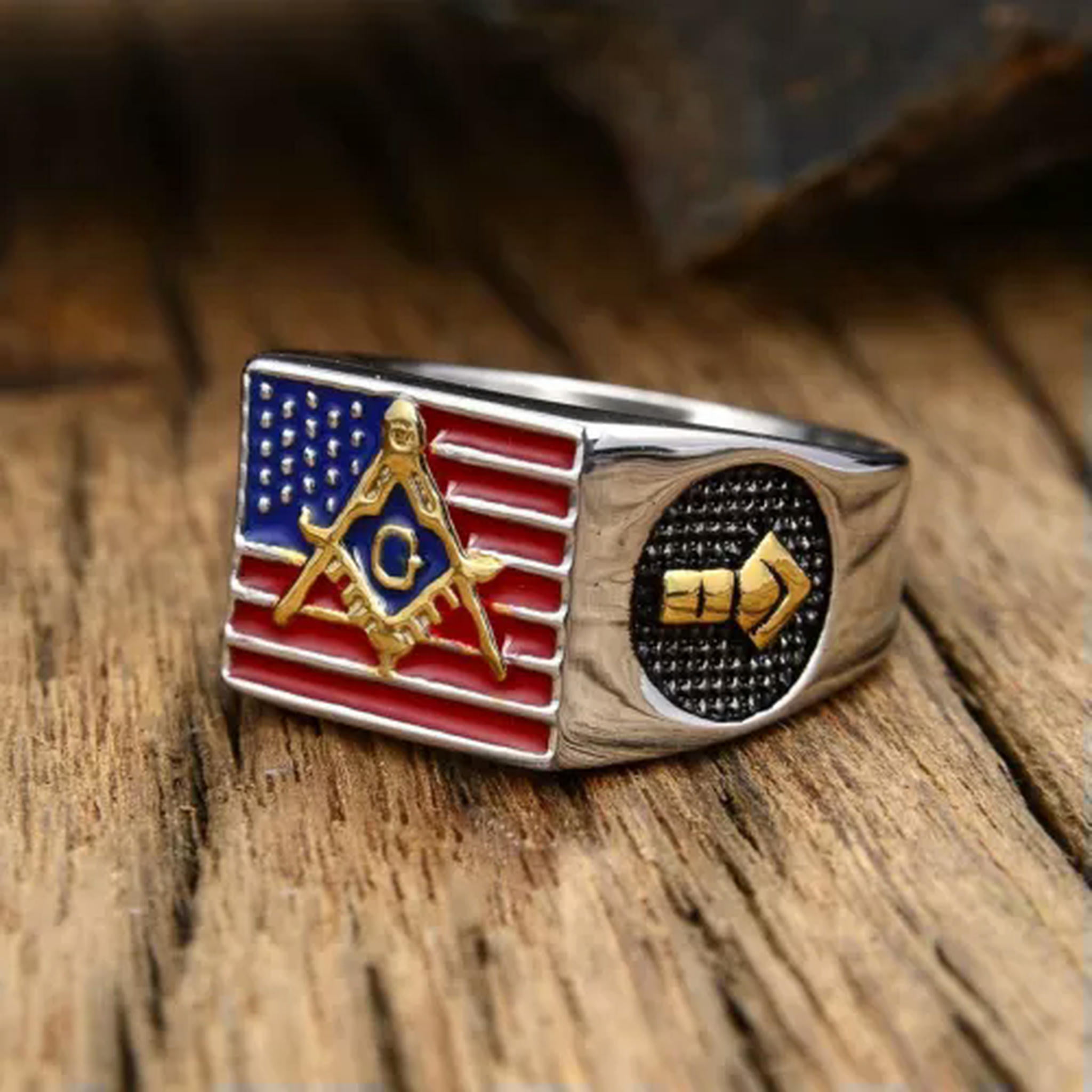 K-KED Enamel Masonic Symbol Signet Ring Stainless Steel Men Women ...