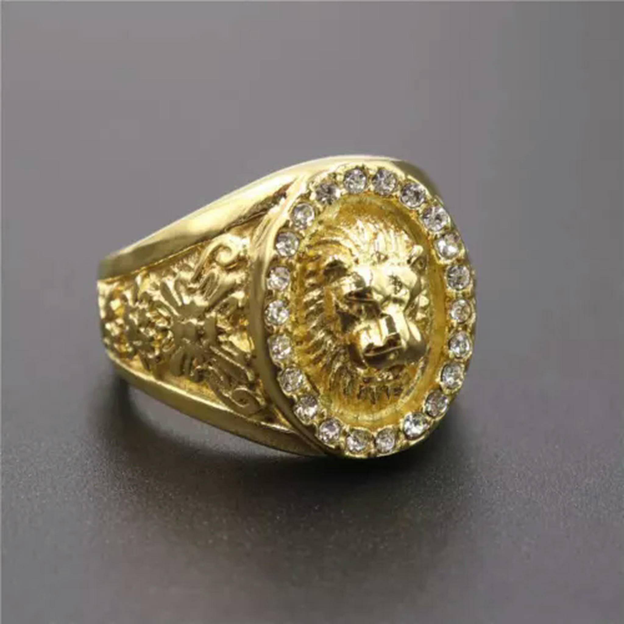 K-KED European and American Vintage Diamond Set Lion King Men's Rings ...