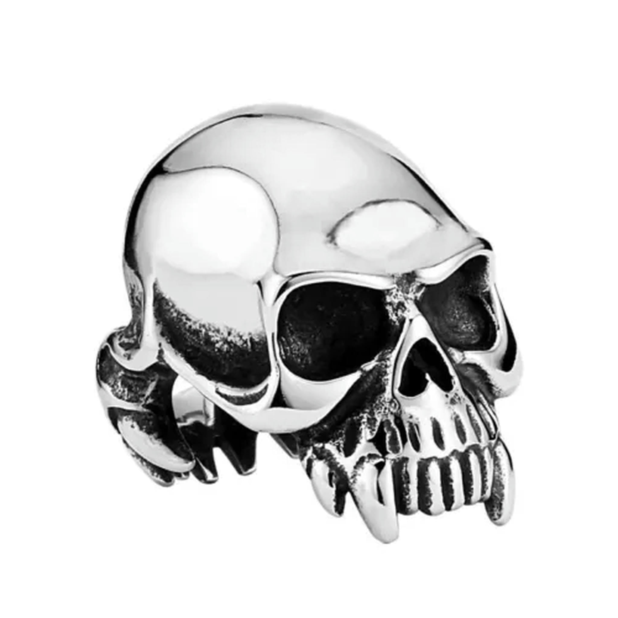 K-KED Fangs Skull Vampire Skull Ring Stainless Steel Men's Gothic Big ...