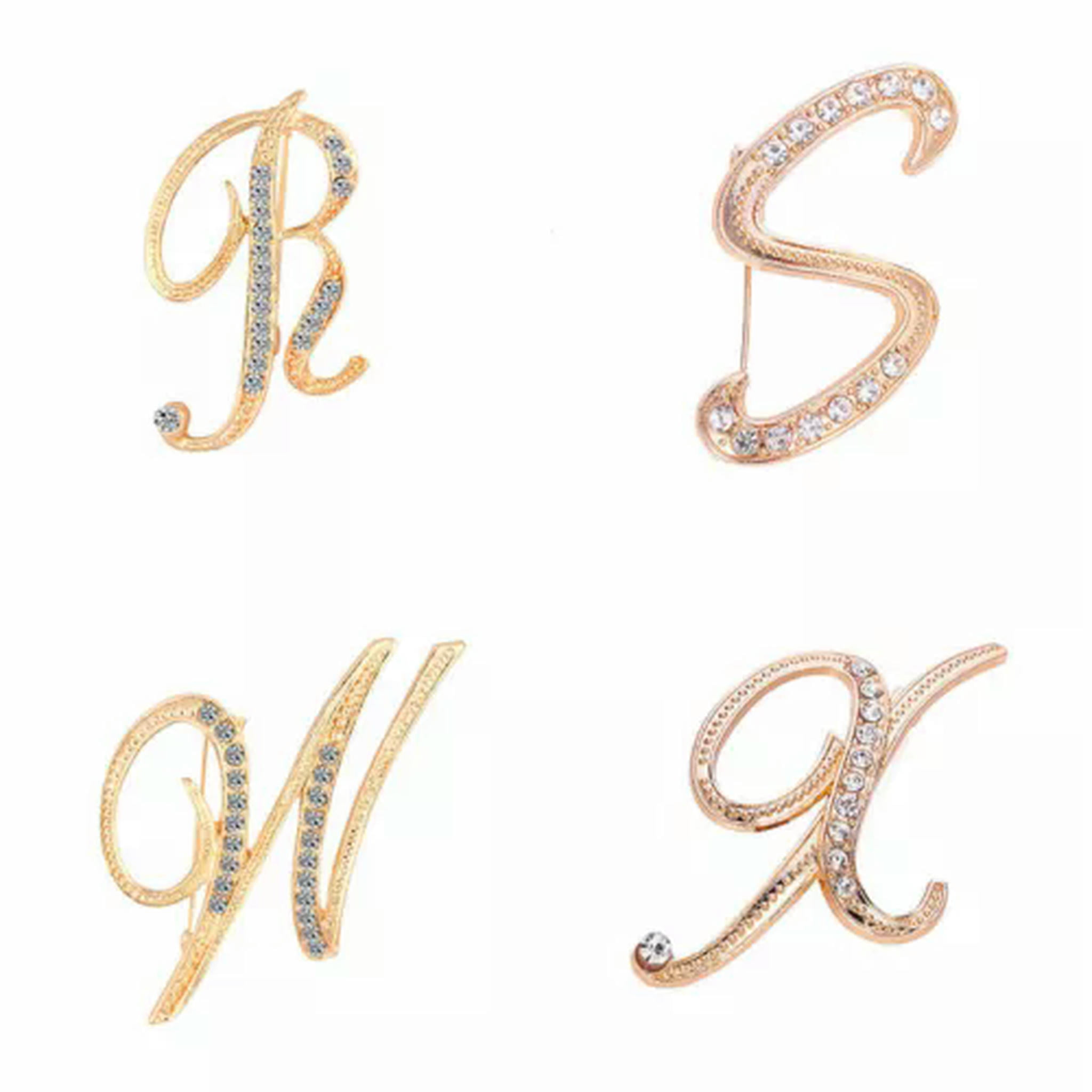 K-KED Fashion Crystal Letter Brooch Initial Lapel Pin Rhinestone 26 ...