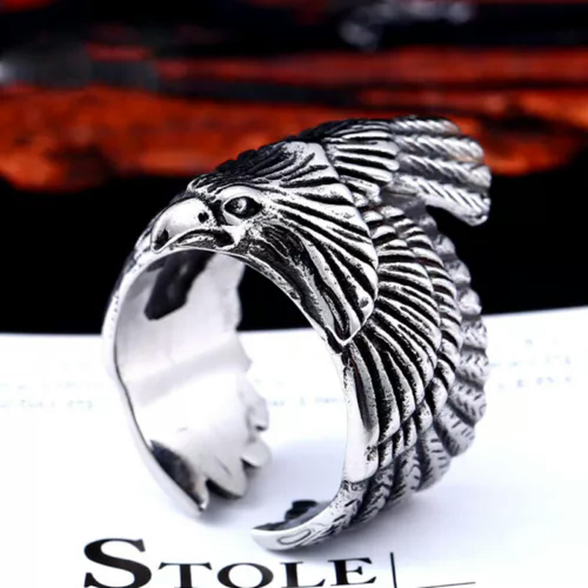 K-KED Fashion Flying Eagle Ring Stainless Steel Eagle Wings Biker ...