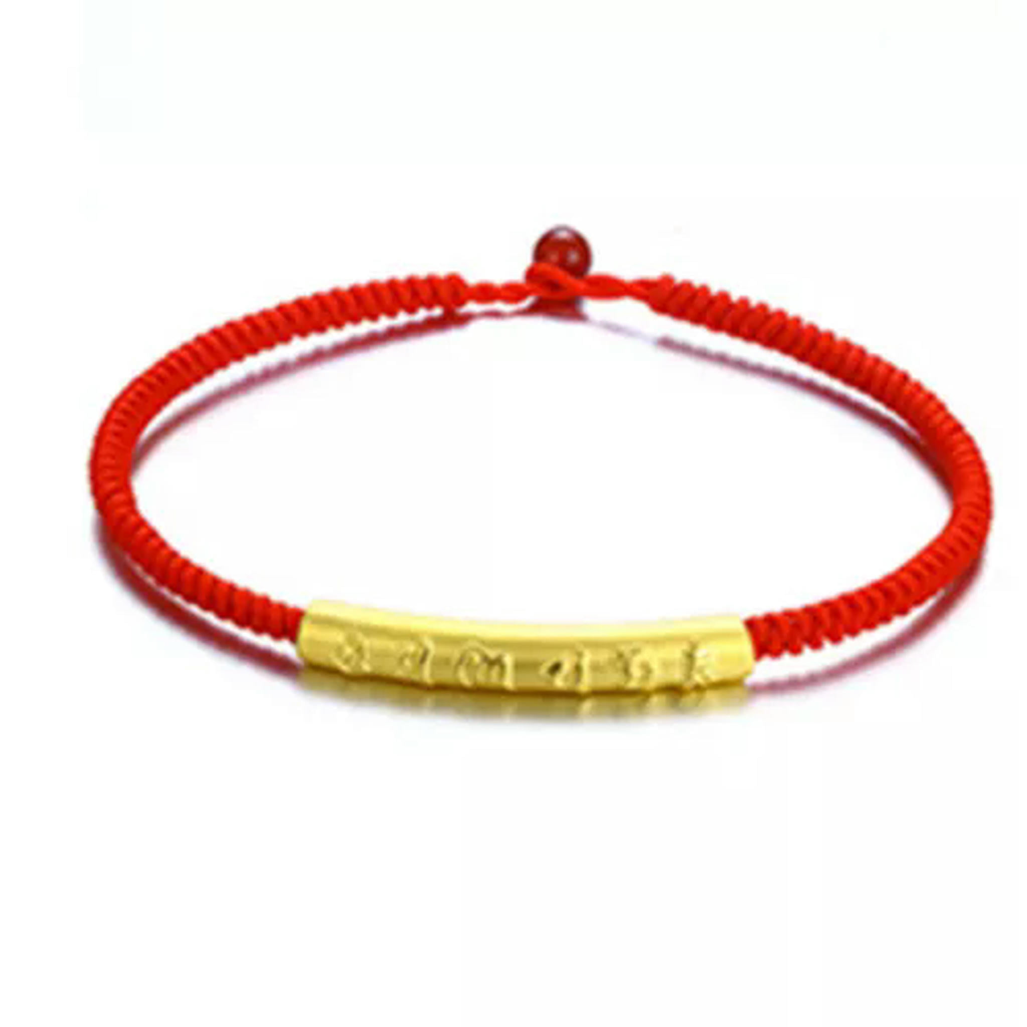 K-KED Fine Real 24K Yellow Gold Bracelet 3D Six-word Motto Bead Cord ...