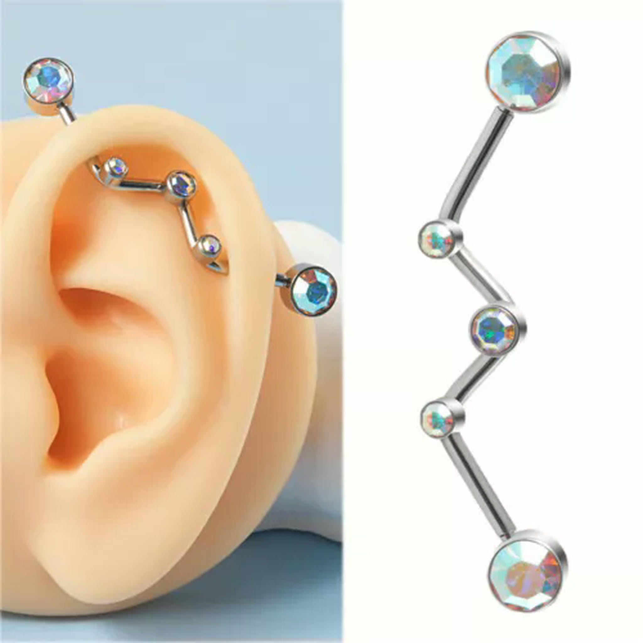 K-KED Gem Opal Industrial Scaffold Piercing Ear Bar Barbell Stainless ...