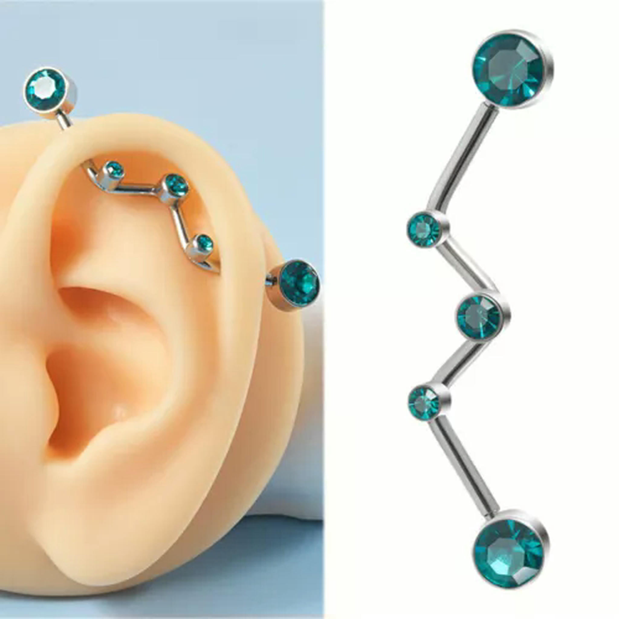 K-KED Gem Opal Industrial Scaffold Piercing Ear Bar Barbell Stainless ...