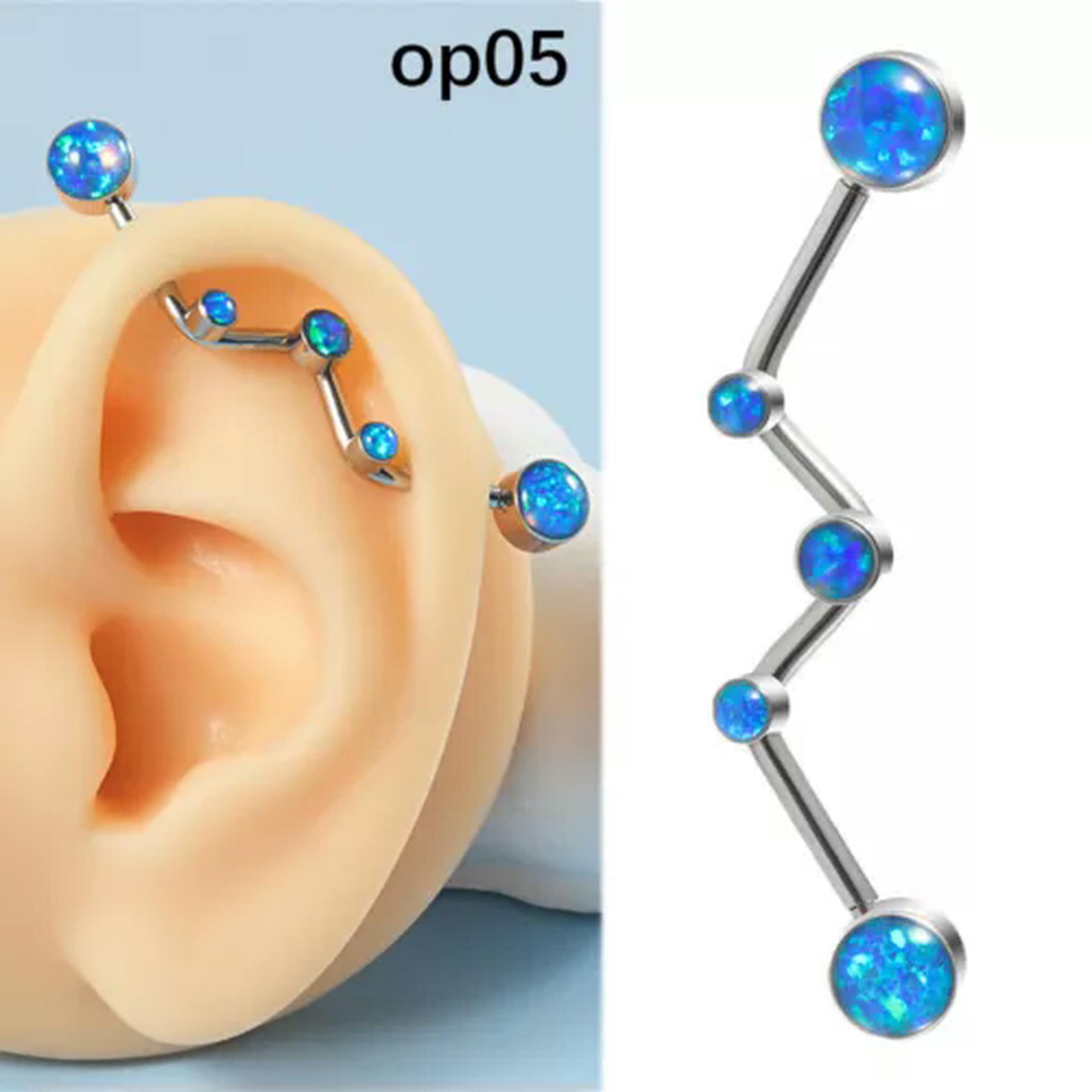 K-KED Gem Opal Industrial Scaffold Piercing Ear Bar Barbell Stainless ...