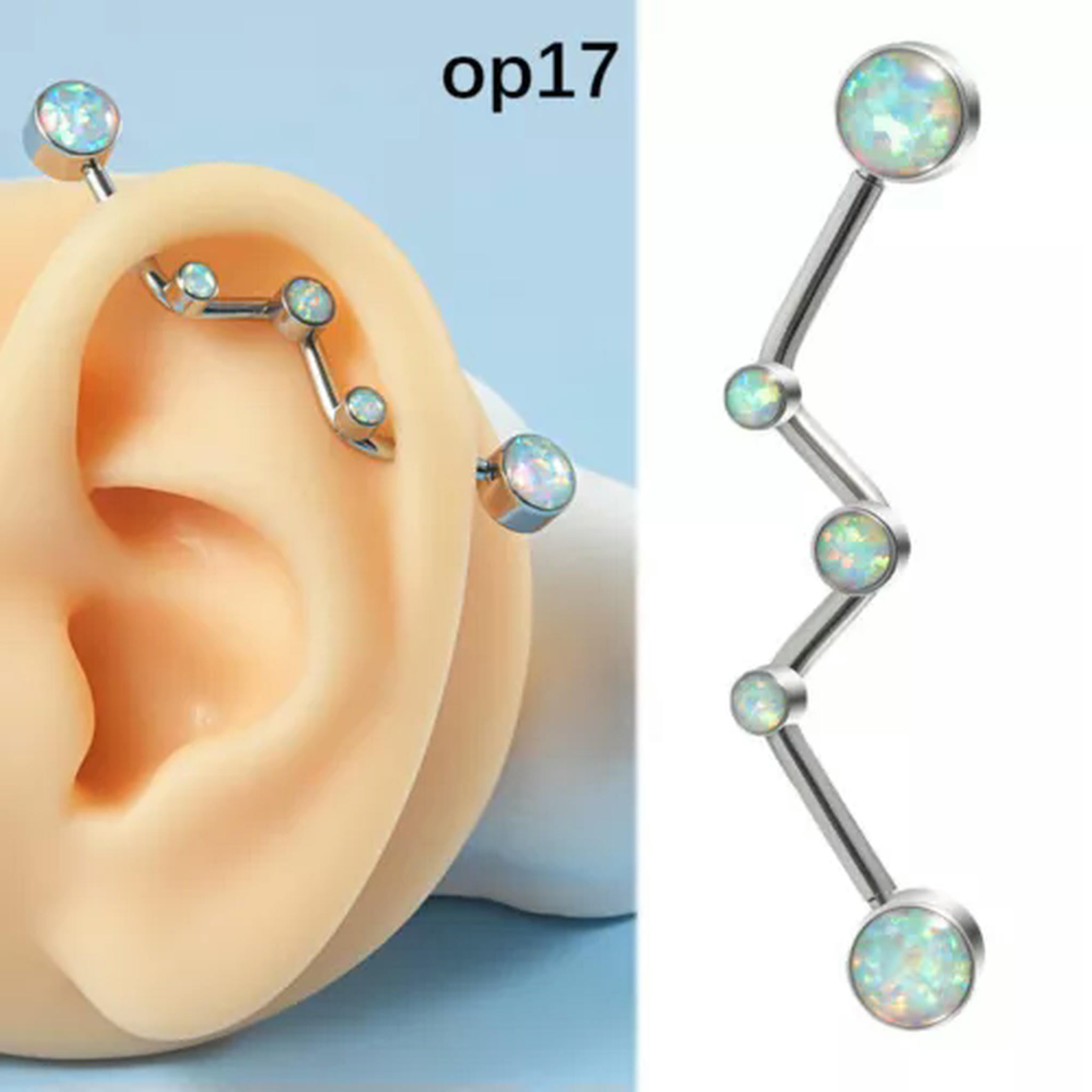 K-KED Gem Opal Industrial Scaffold Piercing Ear Bar Barbell Stainless ...