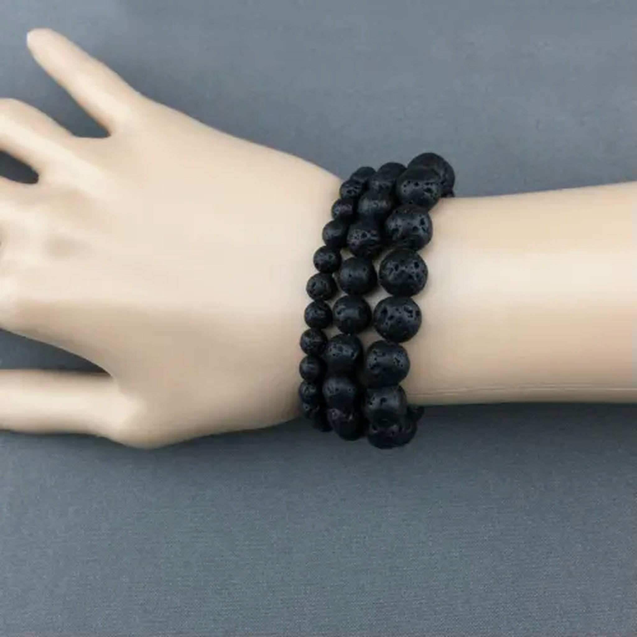 K-KED Genuine Lava Rock Bracelet Volcanic Beads Natural Stone Beaded Stretch Bracelets-10MM ...