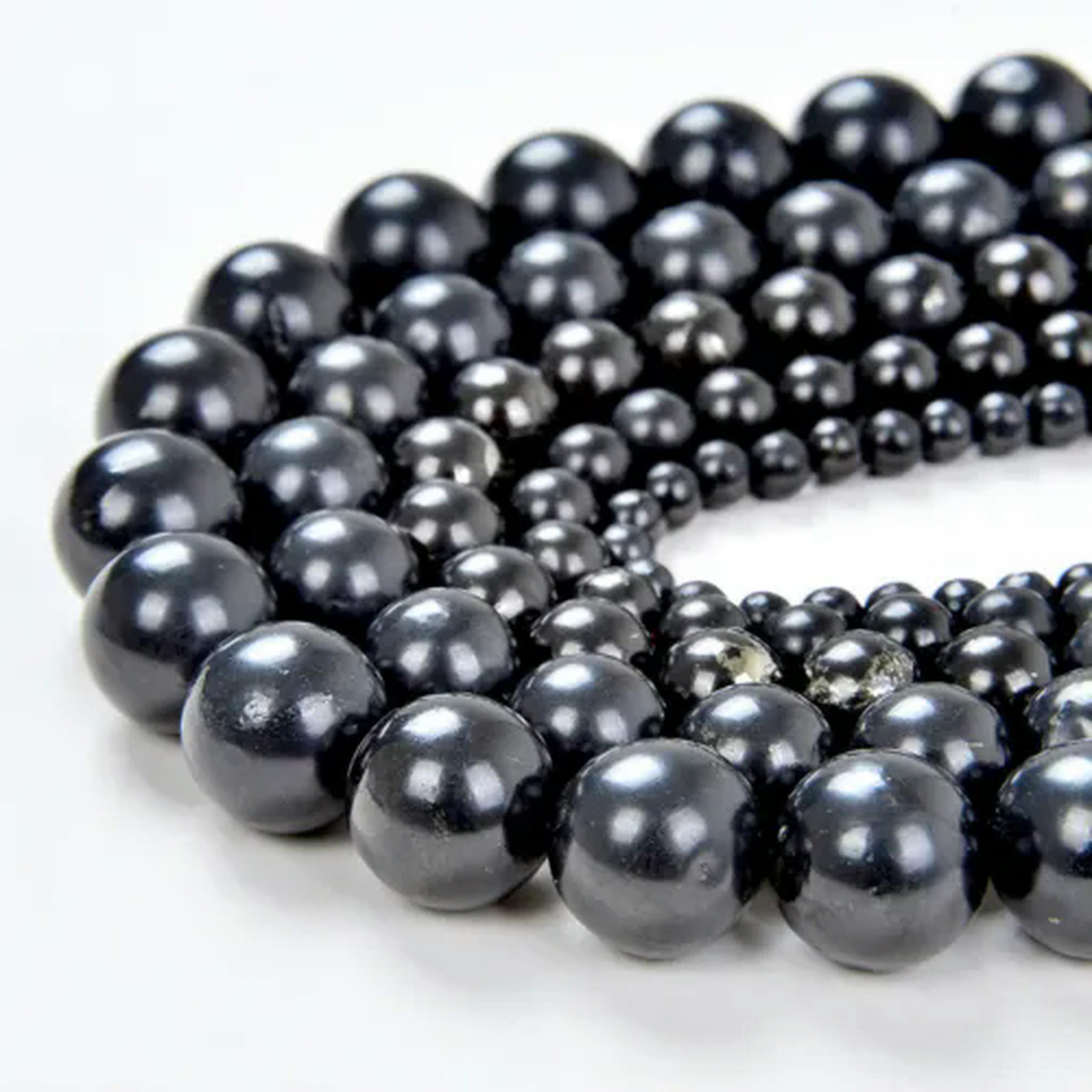 K-KED Genuine Shungite Smooth Gemstone High Carbon AAA 4mm 6mm 8mm 10mm ...