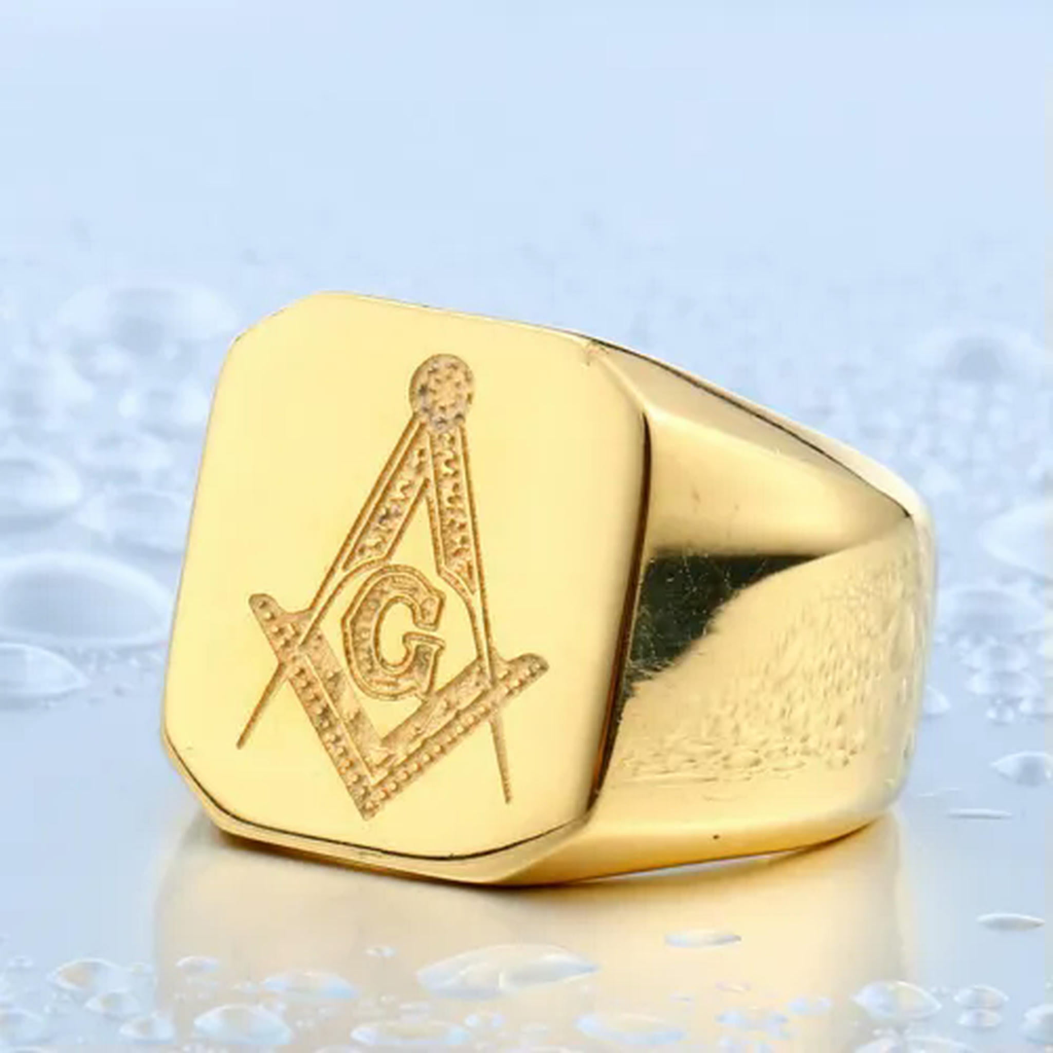 K-KED Gold Tone Carving Masonic Signet Ring Stainless Steel Freemason ...