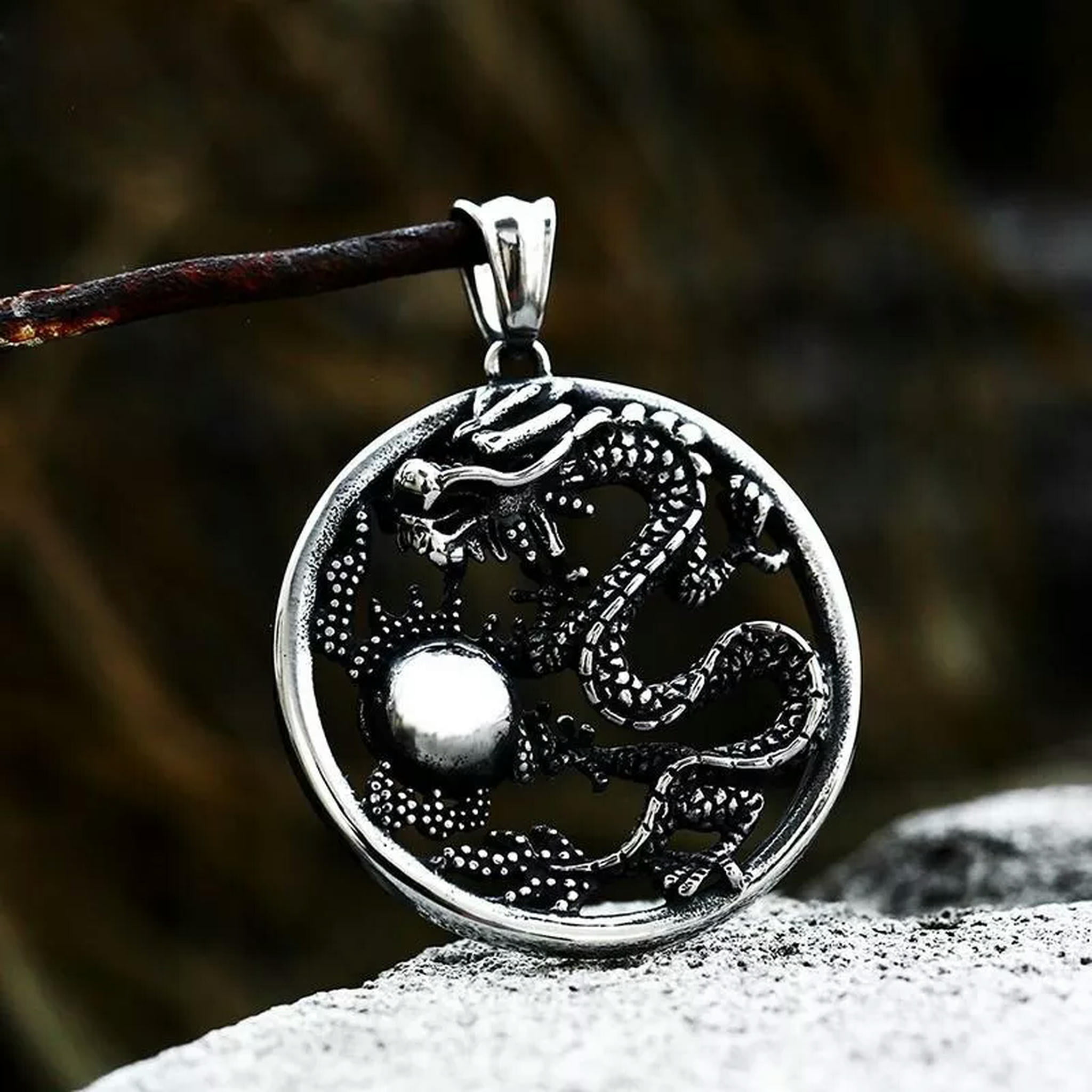 K-KED Good Luck Tribal Dragon Round Hollow Pendant Stainless Steel Men ...