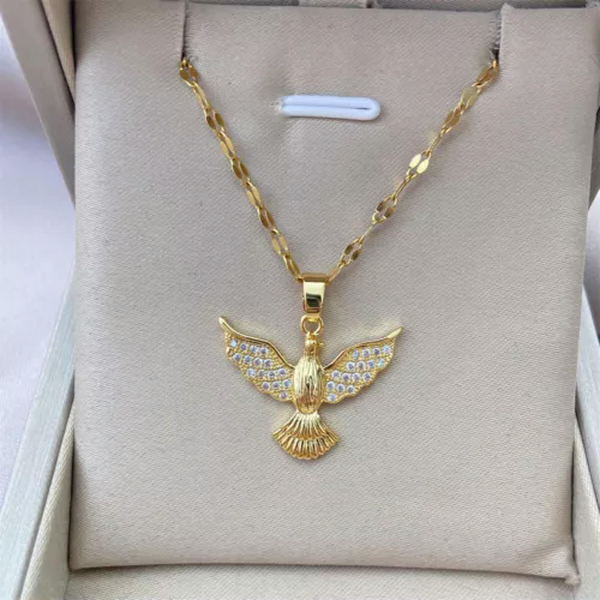K-KED Gorgeous Gold Plated Cubic Zirconia Bird Wing Pendant Necklace ...