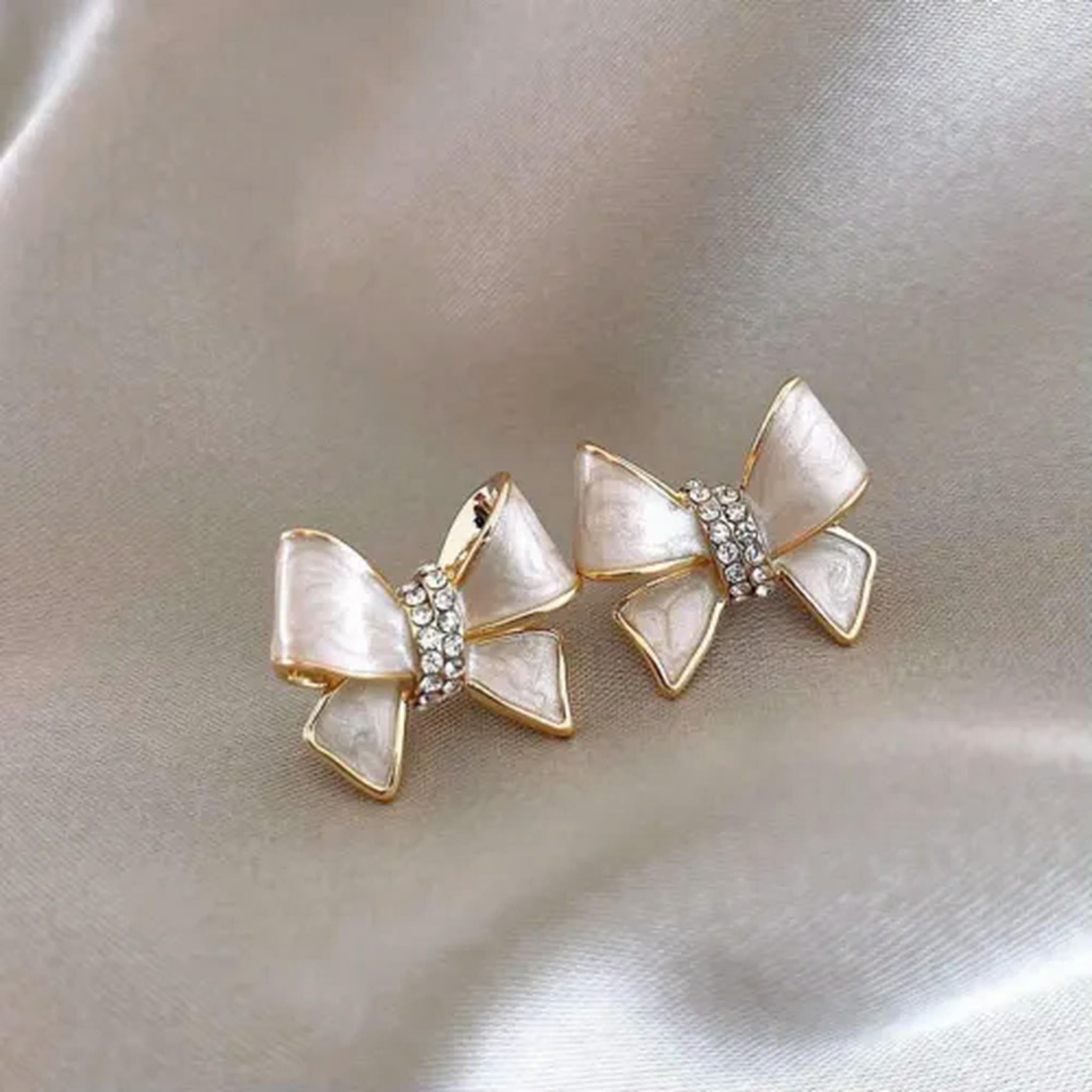 K-KED Gorgeous Stud Earrings White Wedding Prom Bowknot Bow Post ...