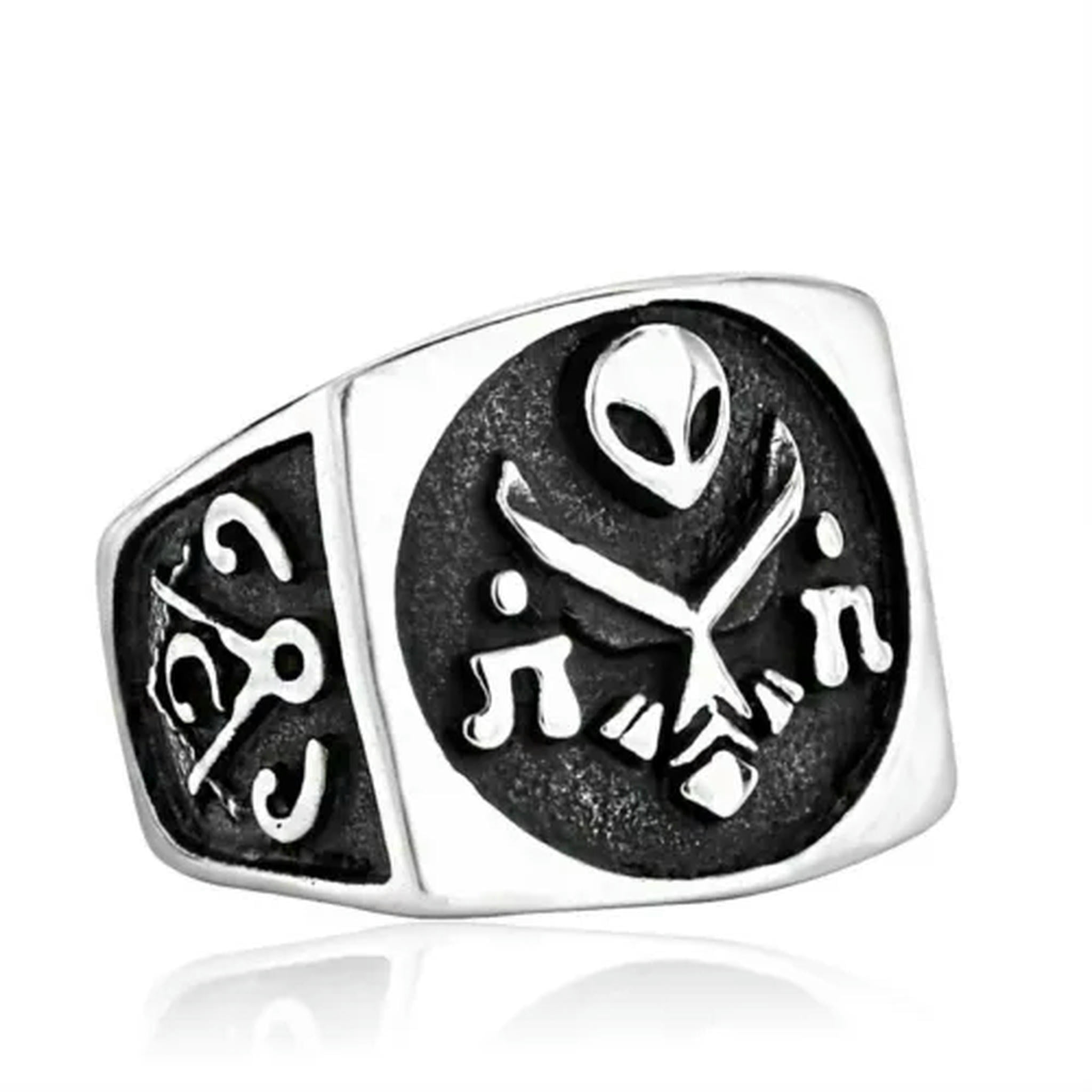 K-KED Gothic Alien Head Masonic Ring Stainless Steel Men's Vintage ...