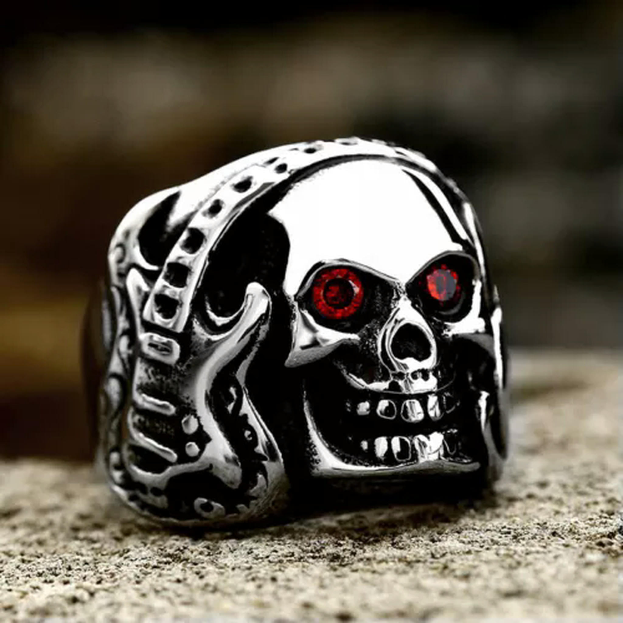 K-KED Gothic Guitar Musical Note Skull Ring Stainless Steel Rock Soul ...