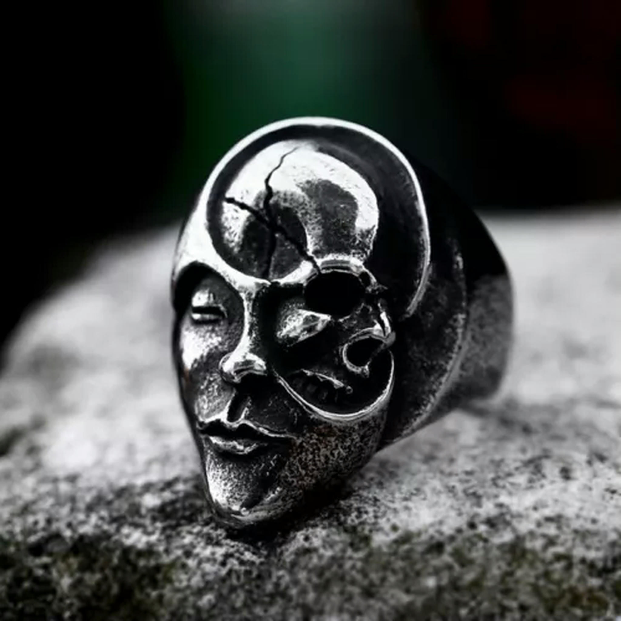 K-KED Gothic Human Skull Double Face Ring Stainless Steel Men's Hiphop ...