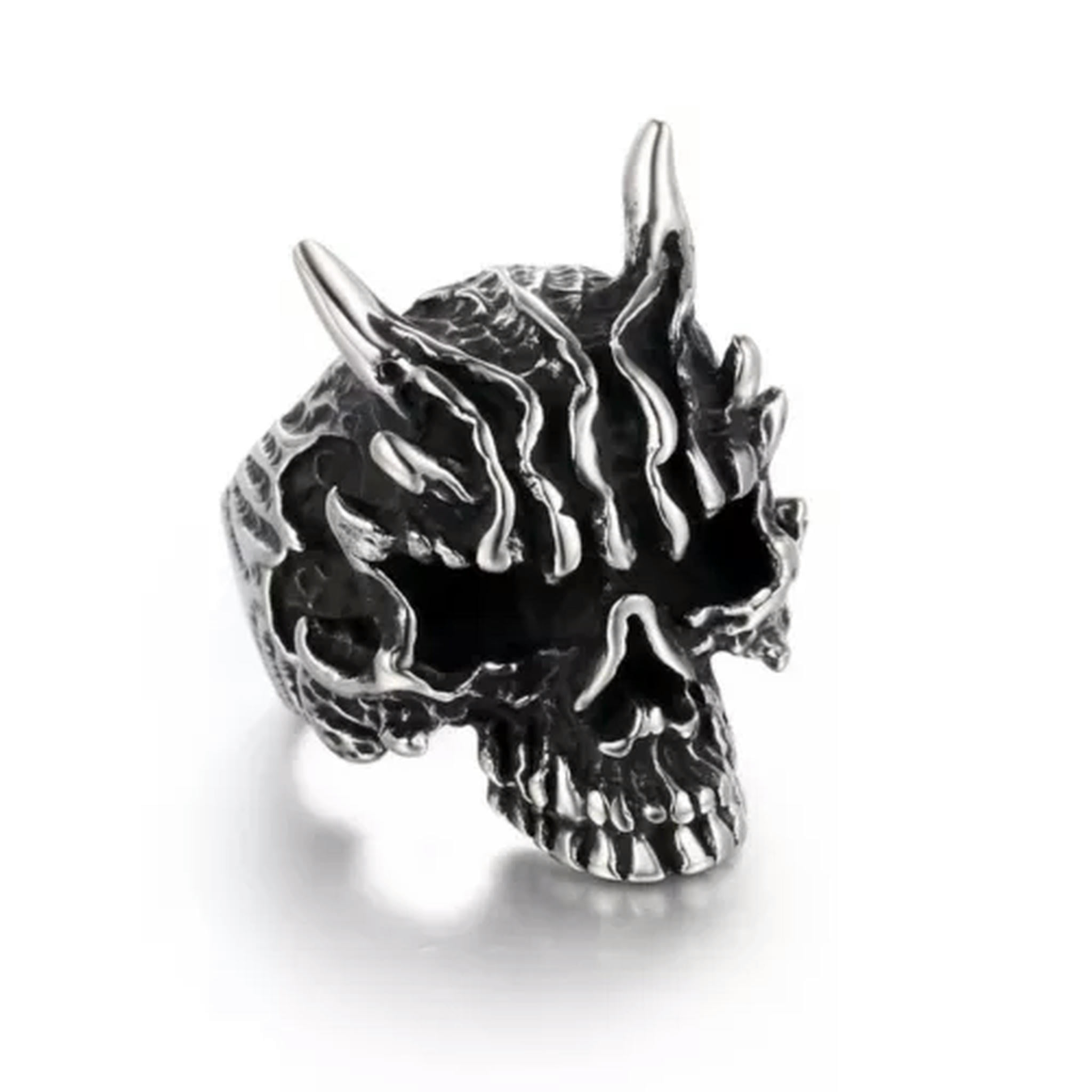 K-KED Gothic Men's Rings Dragon Face Skull Stainless Steel Dragon Horn ...