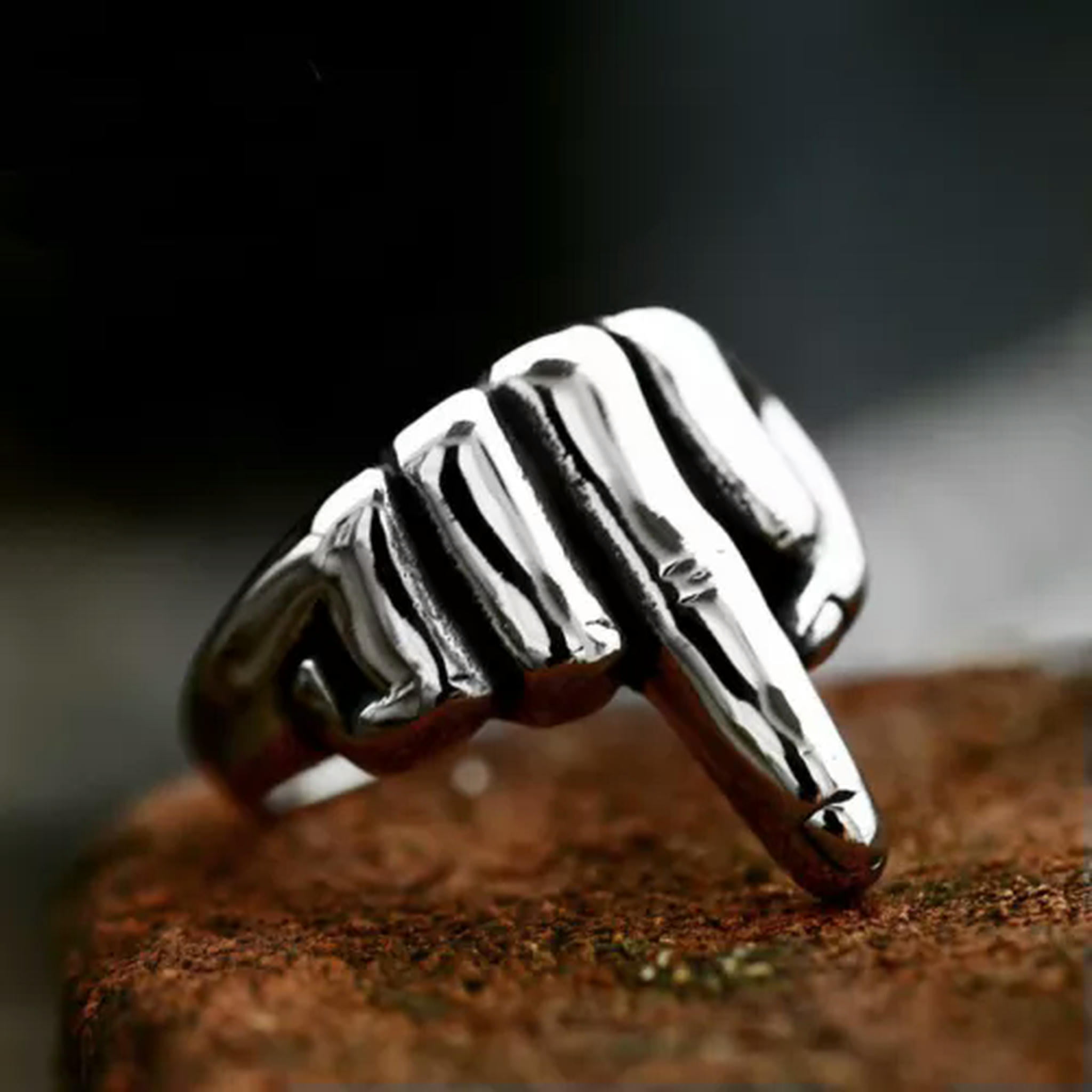 K-KED Gothic Middle Finger Stand Signal Ring 316L Stainless Steel Biker ...