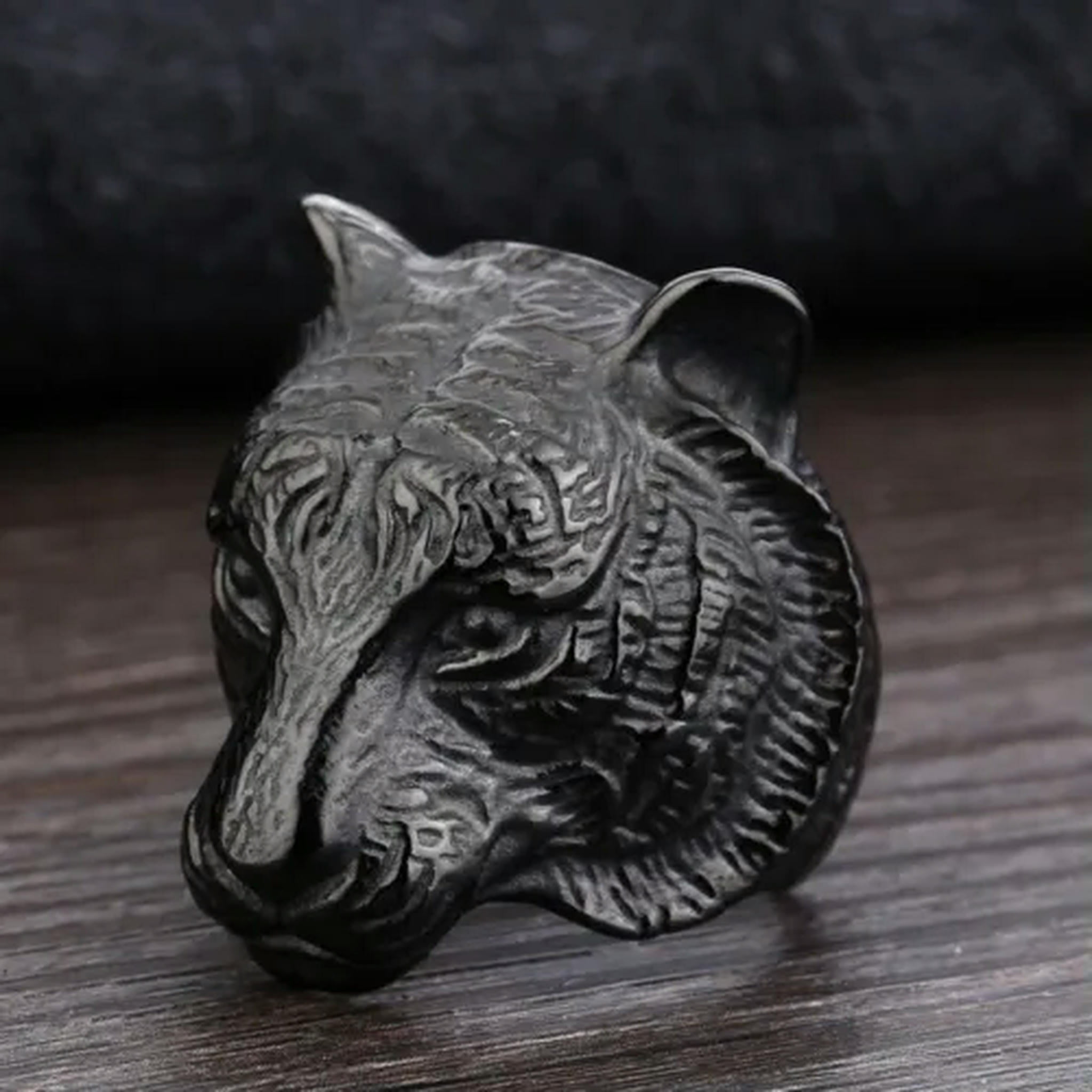K-KED Gothic Powerful Black Tiger Head Ring Stainless Steel Cool Tiger ...