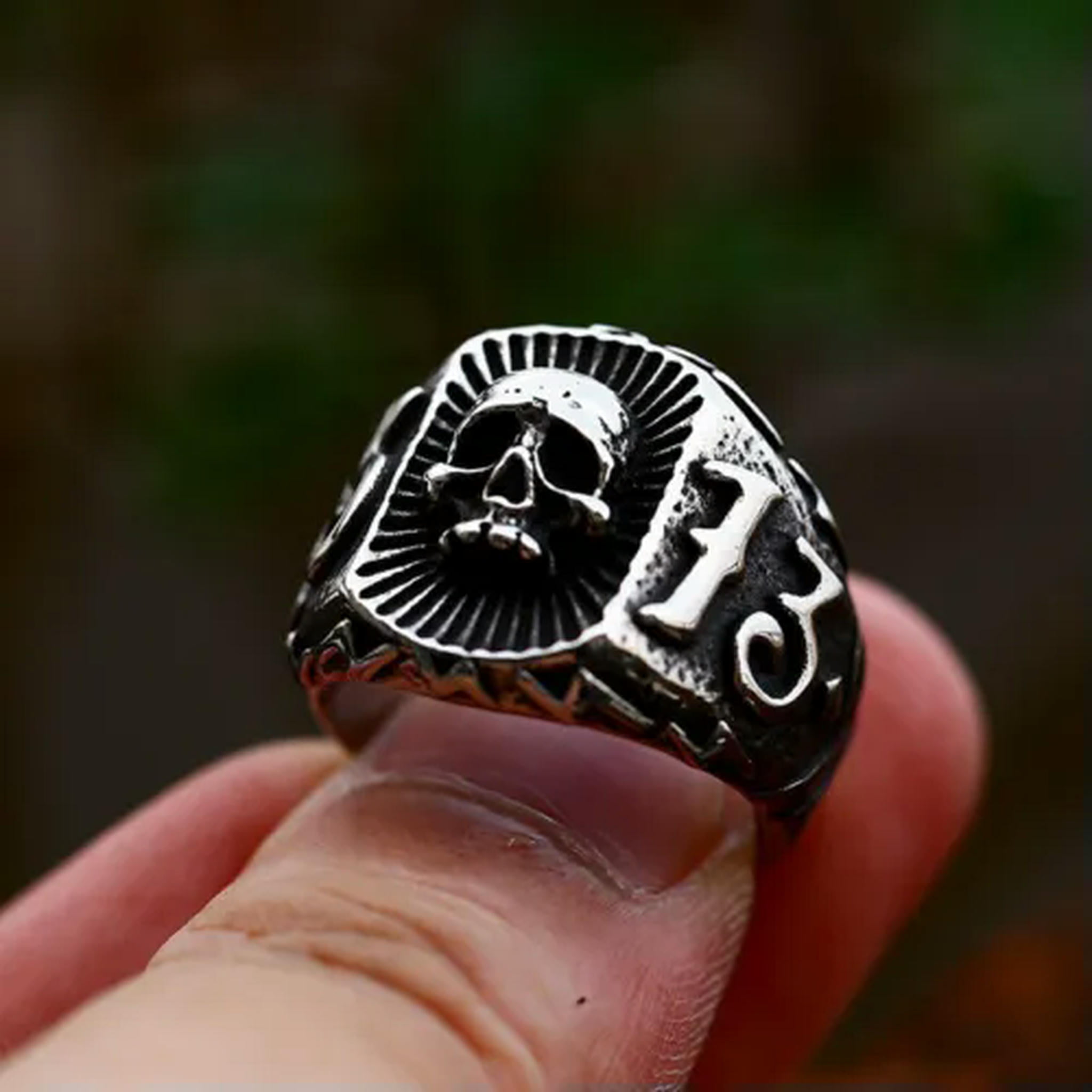 K-KED Gothic Punk 13 Skull Ring Men's Stainless Steel Lucky Number ...