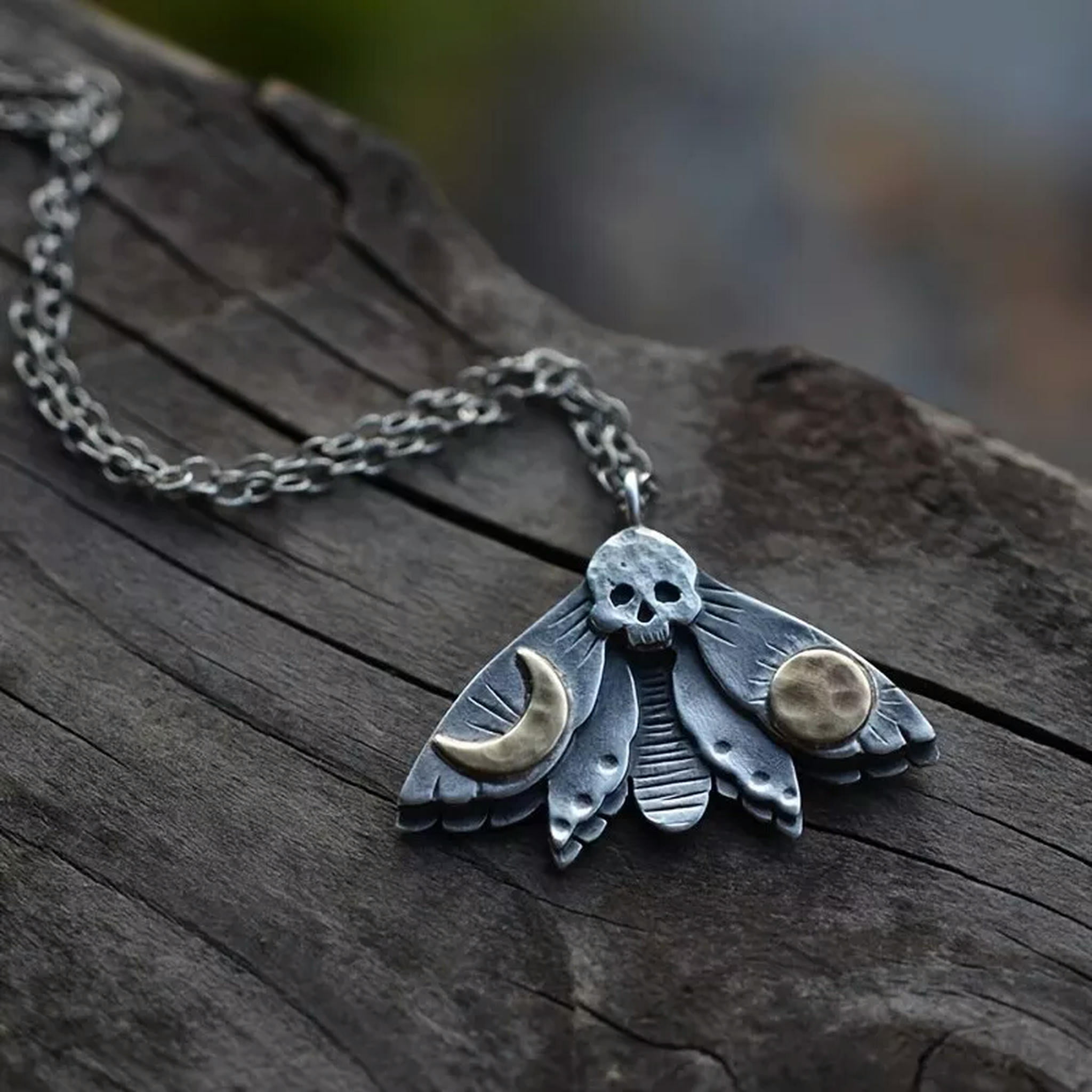 K-KED Gothic Retro Style Moth Skull Pendant Sun Moon Necklace for Women ...