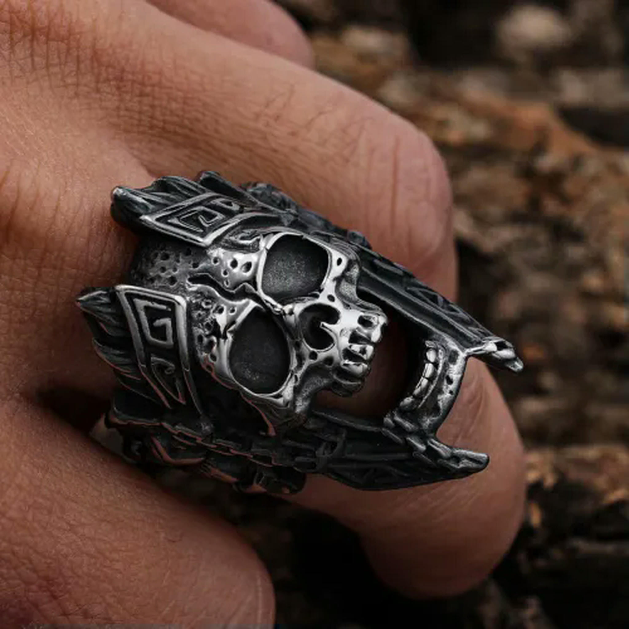 K-KED Gothic Shouting Kingdom Cable Skull Ring Stainless Steel Men's ...