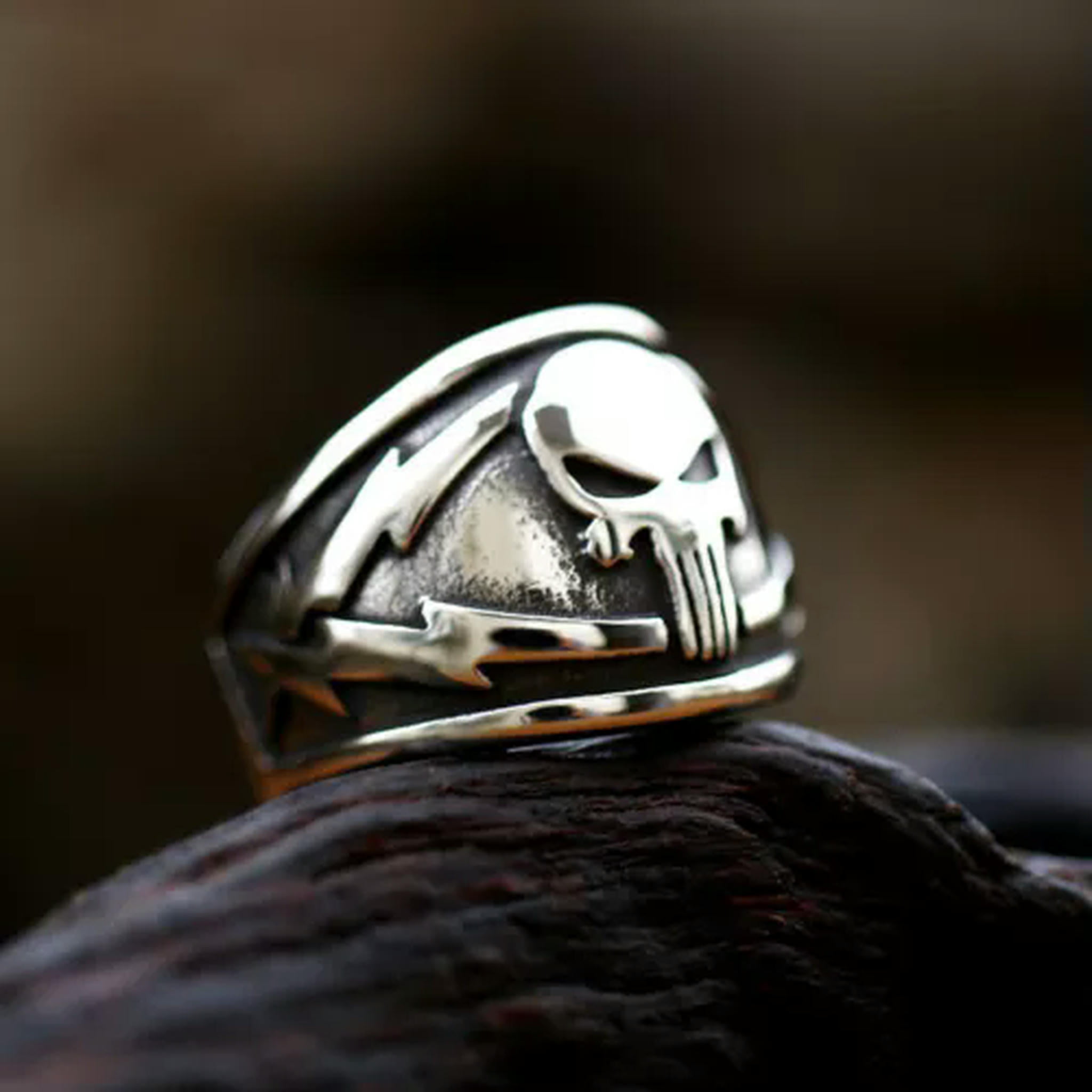 K-KED Gothic Skull Cross Lightning Ring Stainless Steel Men's Flash Skull Ring Biker-13 ...