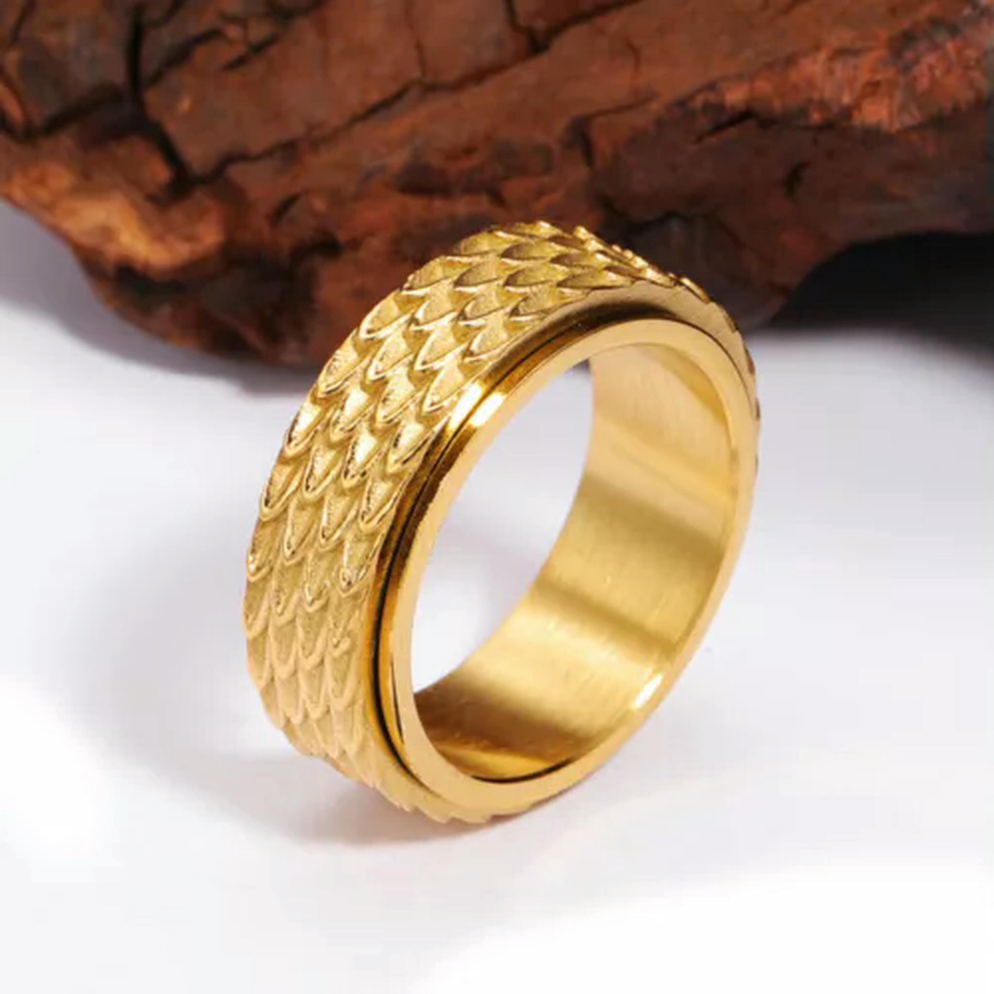 K-KED Gothic Snake Dragon Scale Spinning Band Stainless Steel Men Women ...