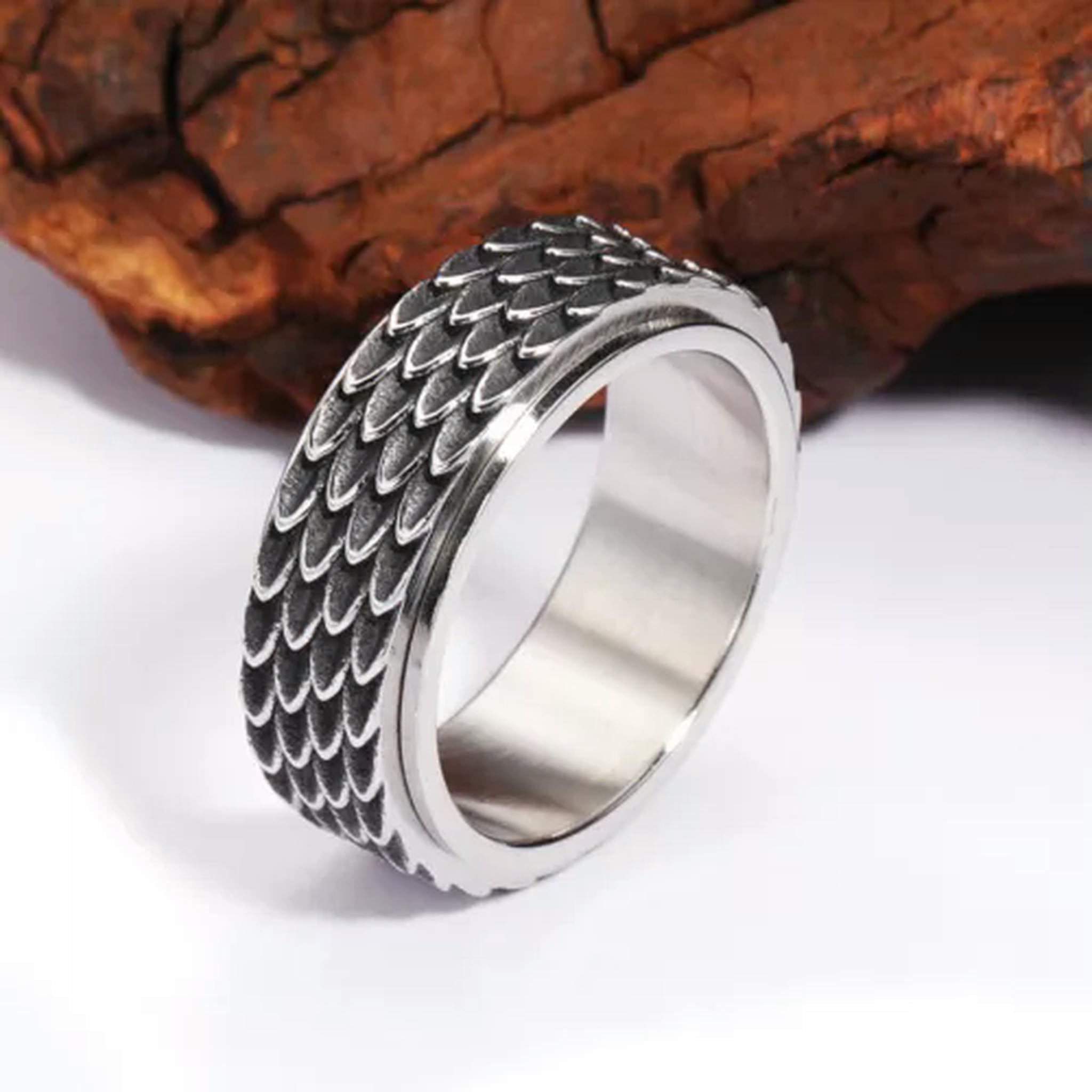 K-KED Gothic Snake Dragon Scale Spinning Band Stainless Steel Men Women ...