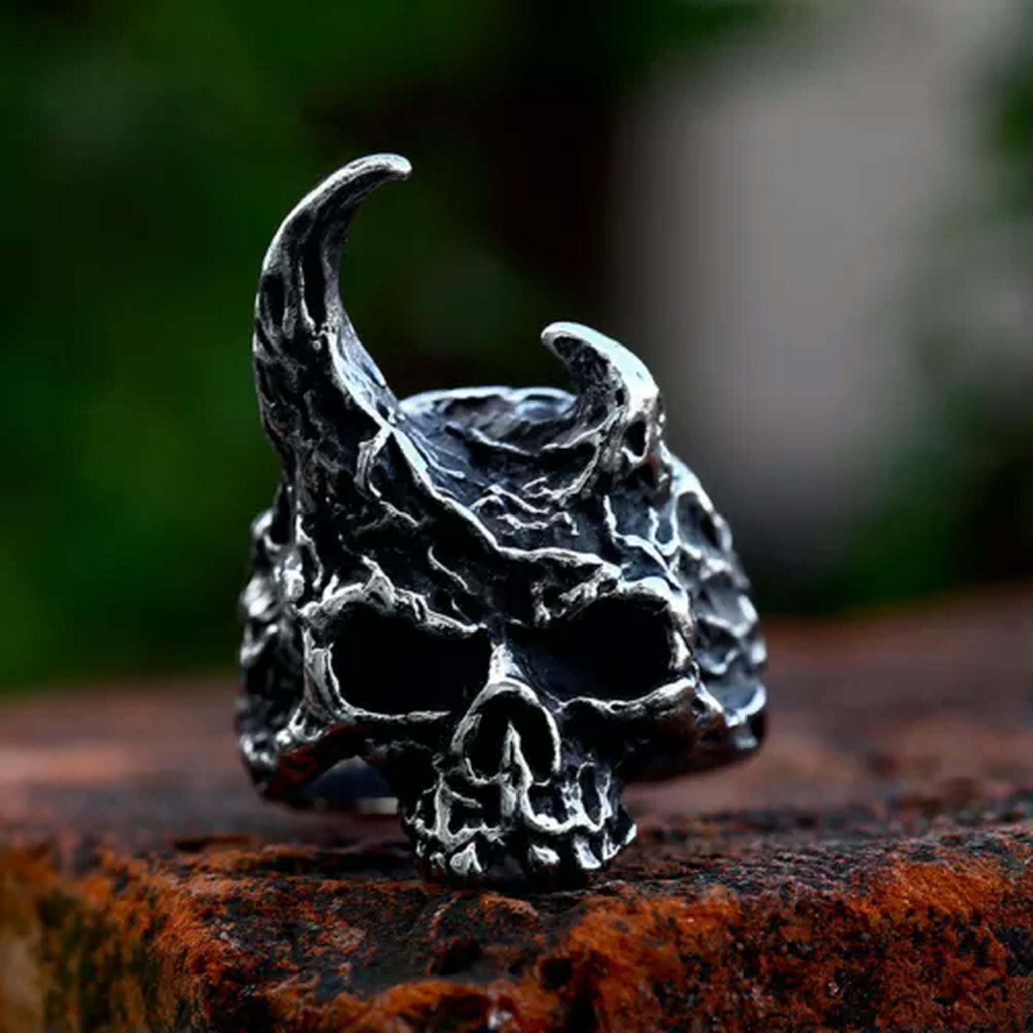 K-KED Gothic Wacky Satan Horn Skull Ring Stainless Steel Men's Retro ...