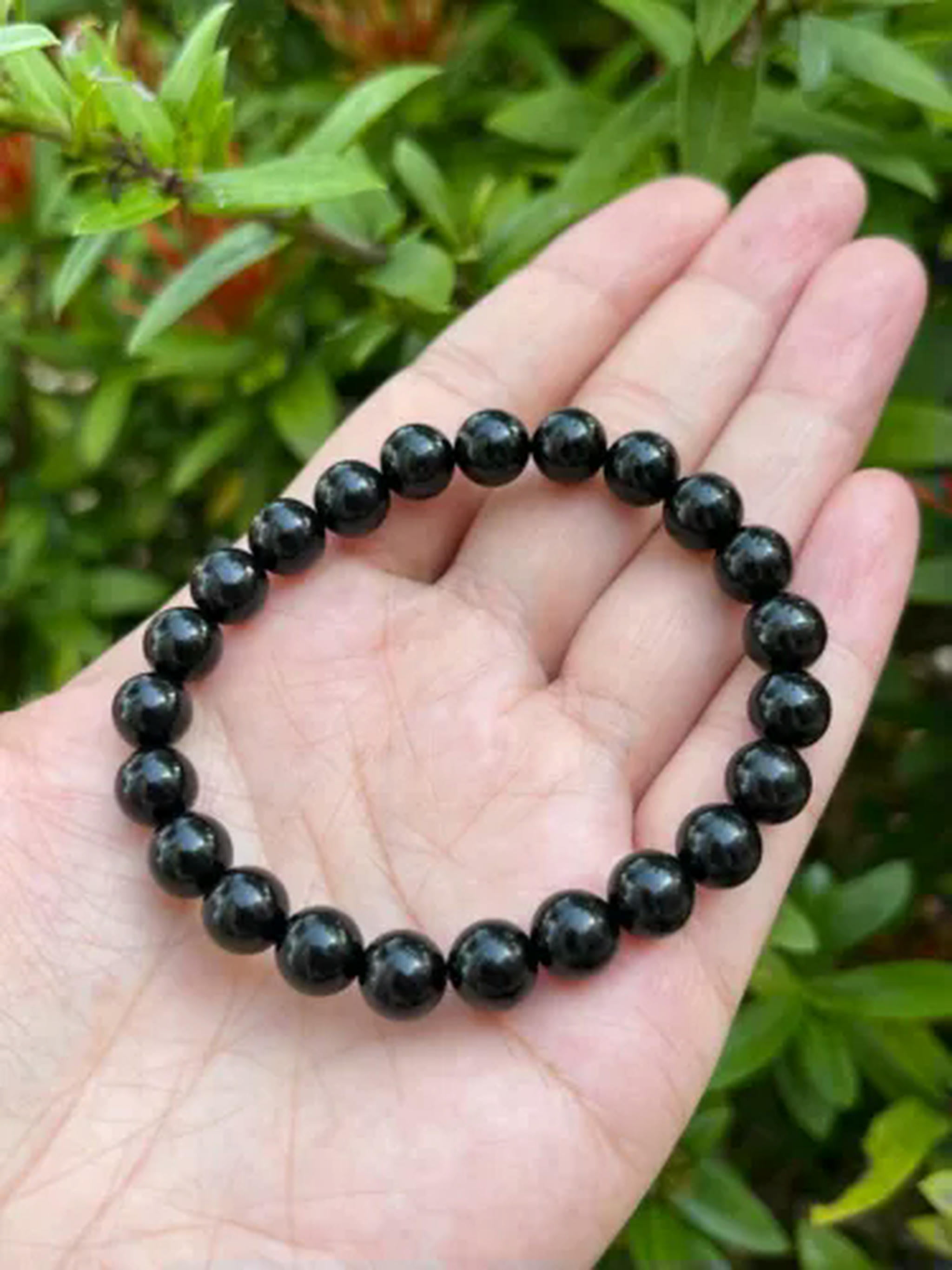 K-KED Grade A++ Jet Crystal Bead Bracelet 8mm, Genuine Jet Gemstone ...