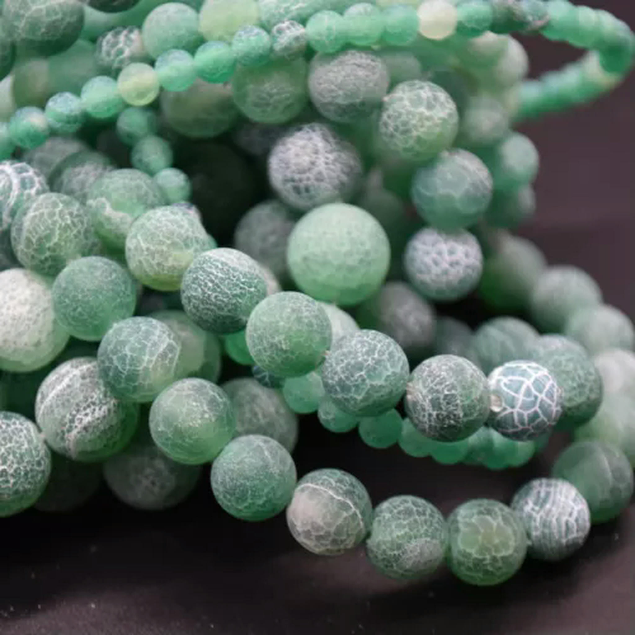 K-KED Green Crackle Agate FROSTED Matte Gemstone Round Beads - 6mm 8mm ...