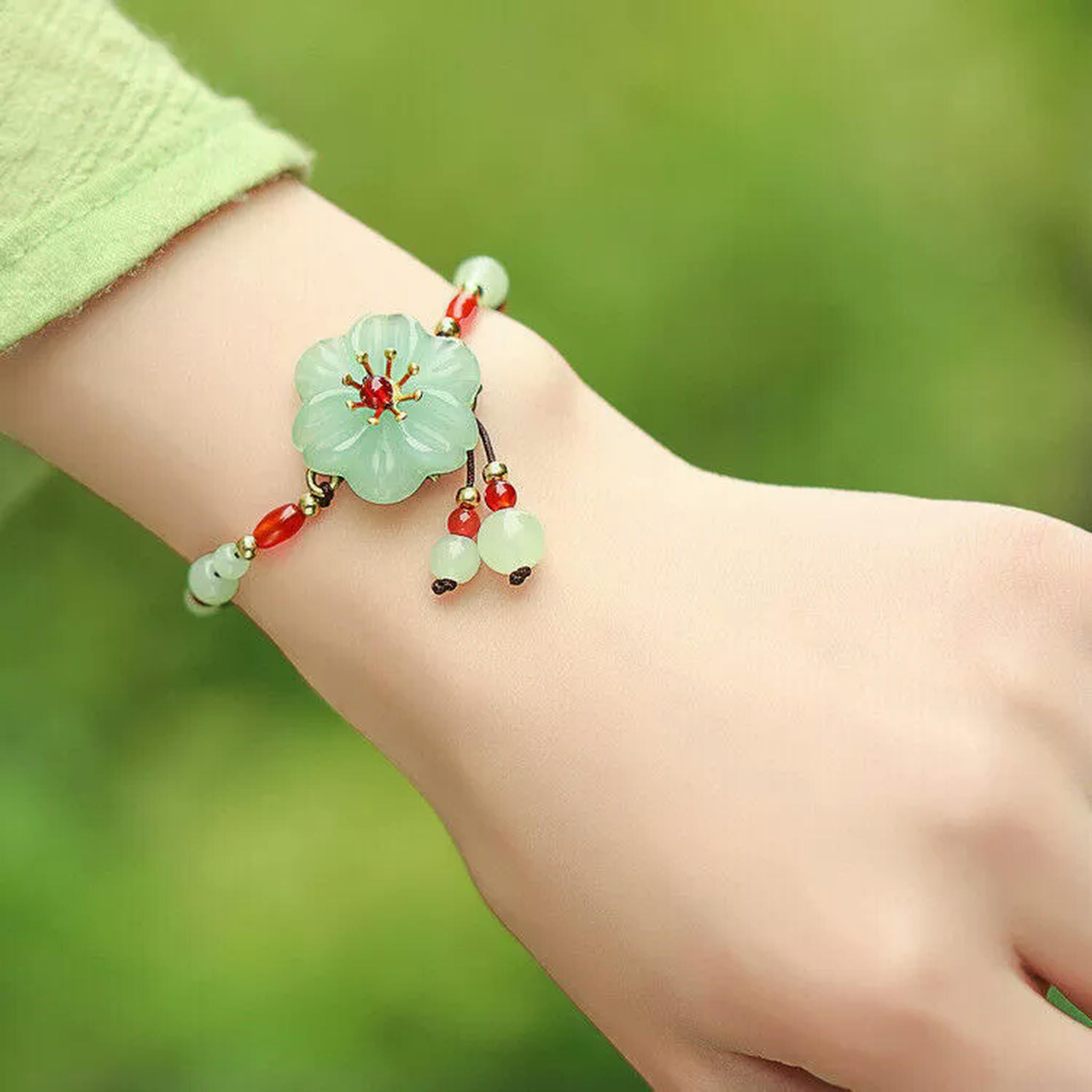K-KED Green Jade Flower Bracelets Chalcedony Talismans Bangles Stone ...