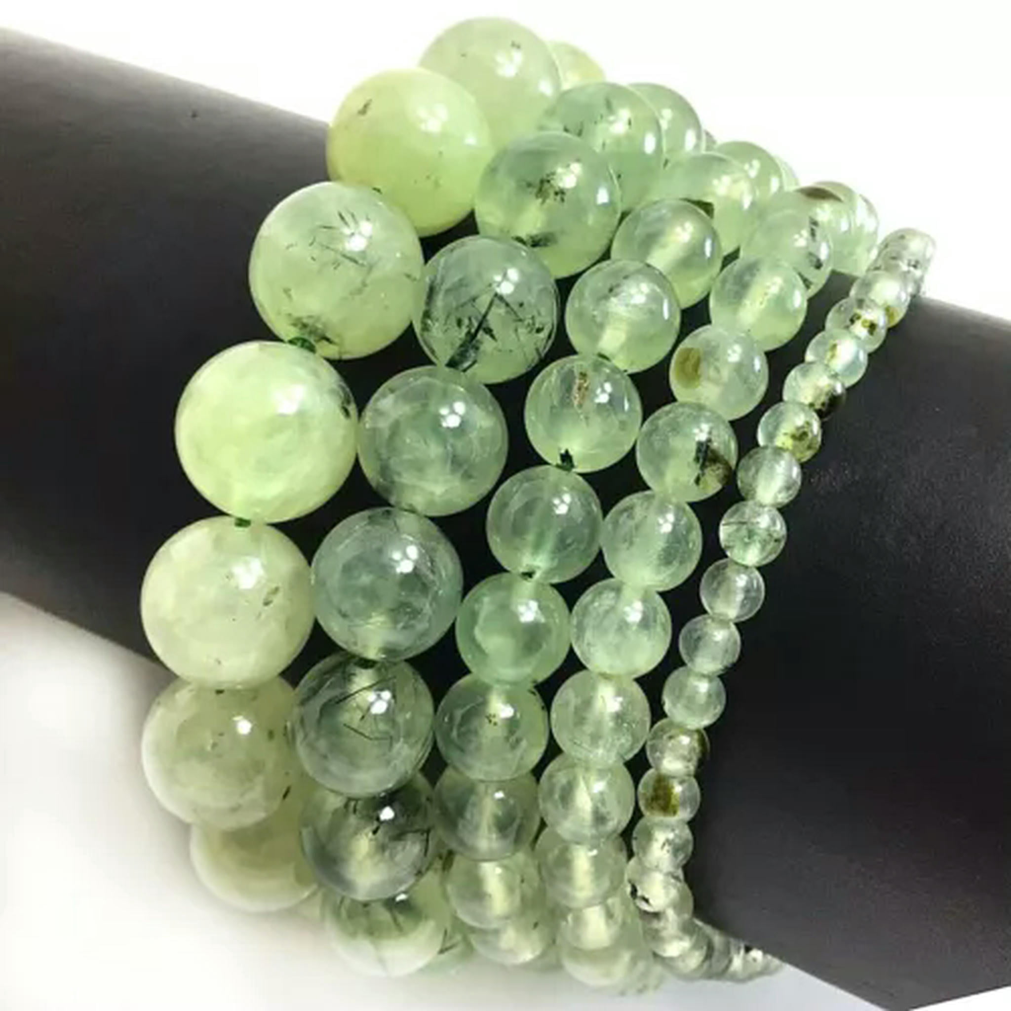 K-KED Handmade Stone Natural Prehnite Stretch Bracelet Bead 7.5" 4mm 6mm 8mm 10mm AAA-10 mm ...