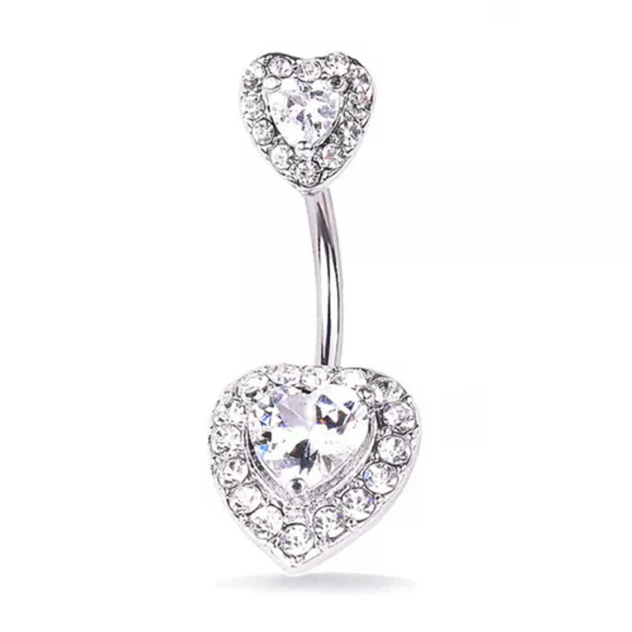 K-KED Heart Navel Belly Button Rings Barbell Navel Ring Piercing Women Belly Jewe D:yq-Silver ...
