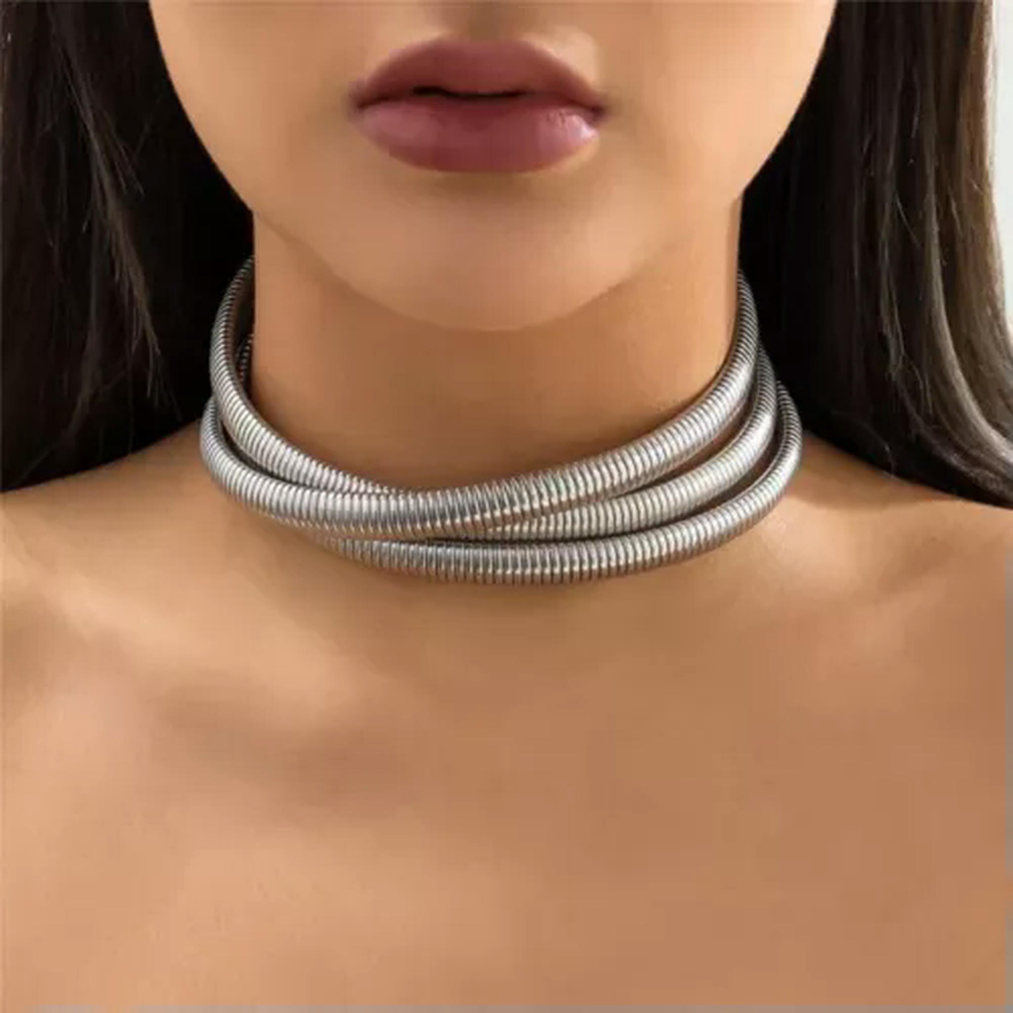 K-KED Heavy Metal Twisted Torques Choker Necklace for Women Spiral Big ...
