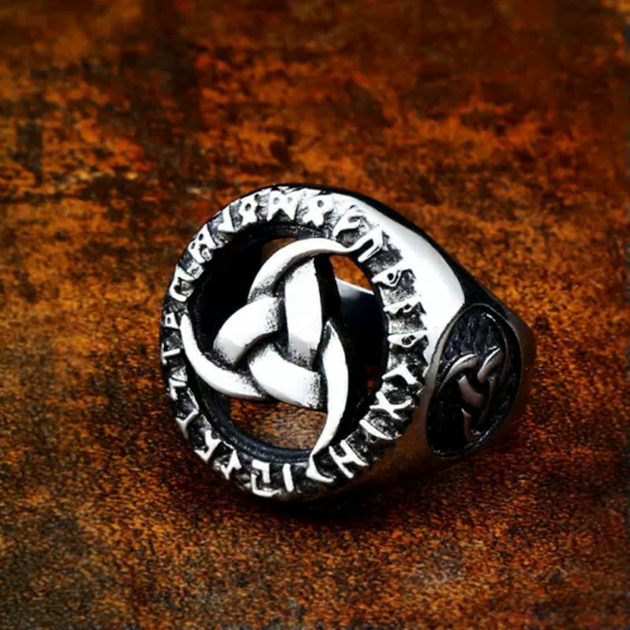 K-KED Hollow The Triple Horn Of Odin Ring Stainless Steel Retro Viking Rune Biker Ring-12 ...