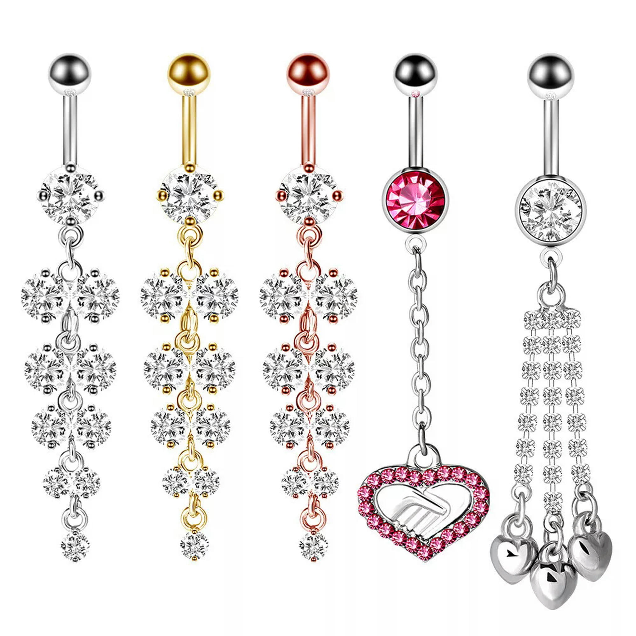 K-KED Hot Selling 5Pc New Umbilical Ring Exquisite Zircon Umbilical Pin ...