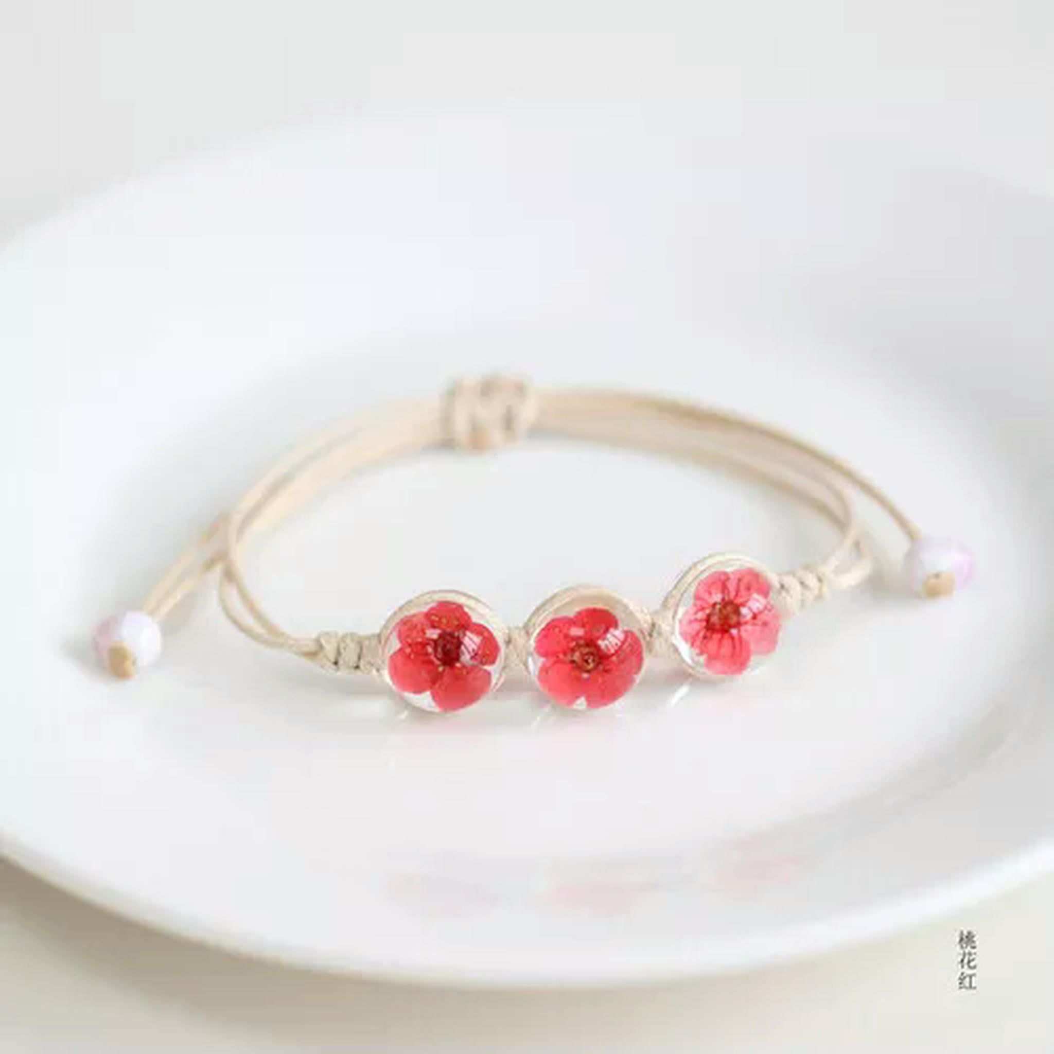 K-KED Japanese Style Handmade Art Glass Ball Dry Flower Bracelets Women ...