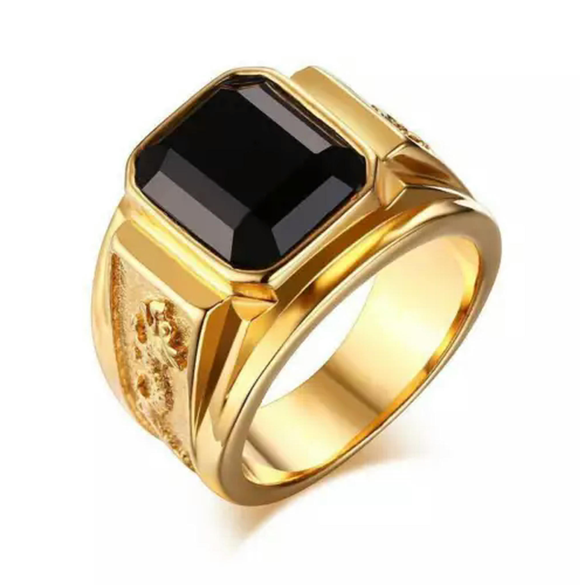 K-KED Luxury Men Ring 18k Gold Plated Dragon Black Stone Ring Wedding ...