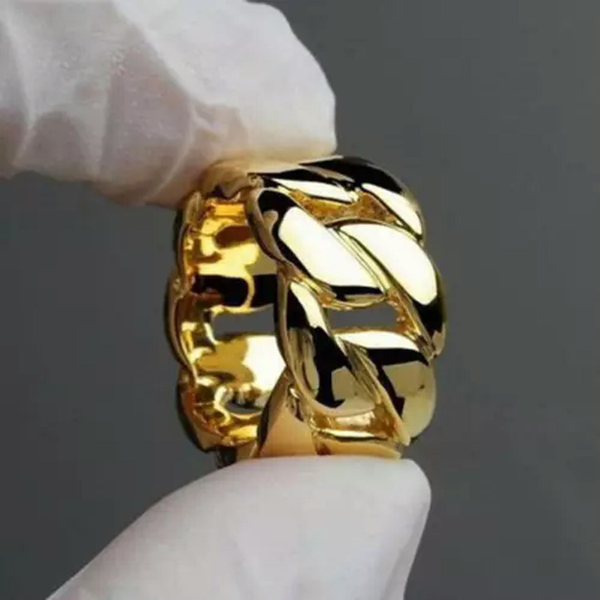 K-KED Luxury Mens Hip Hop Rings Yellow Gold Plated Cuban Link Band ...