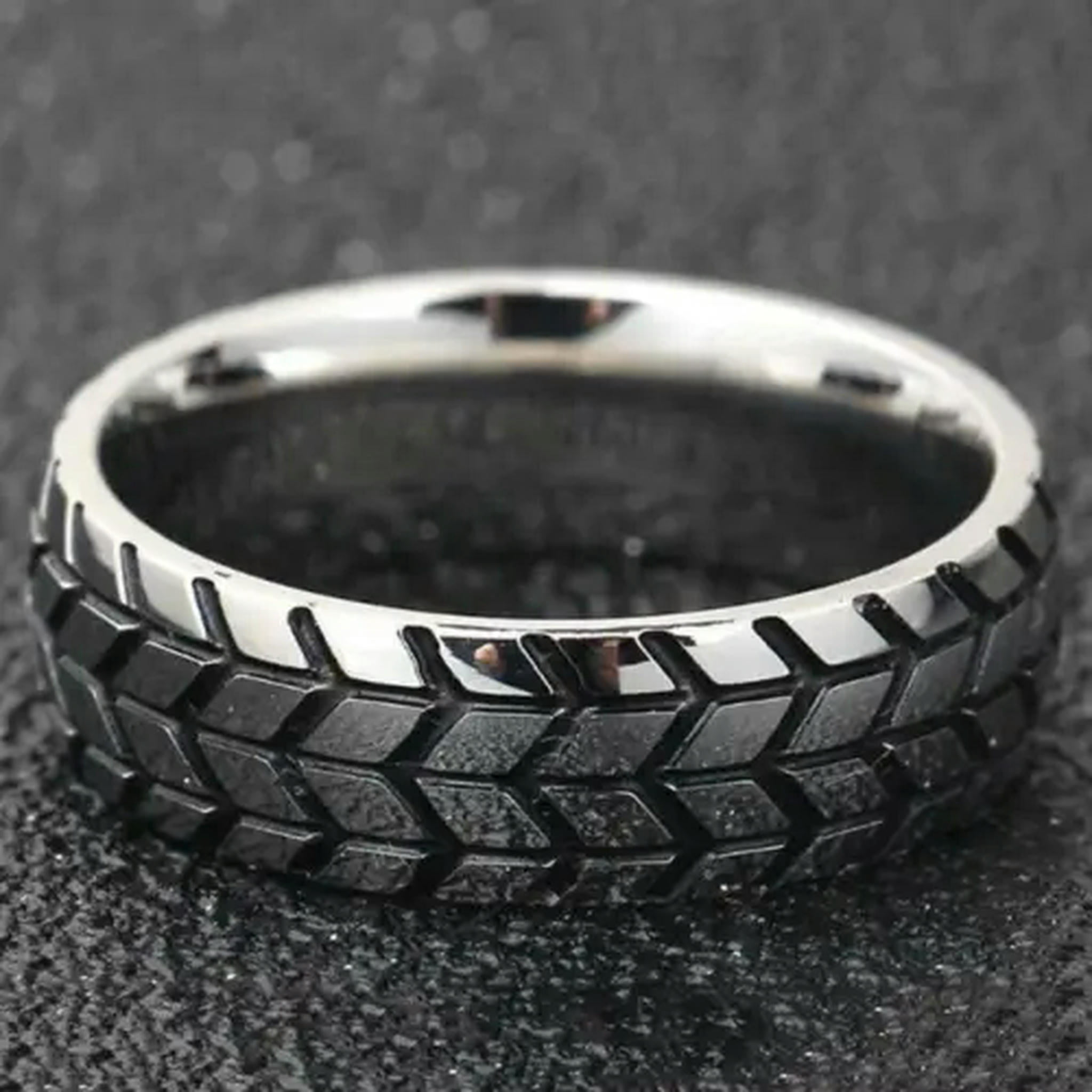 K-KED Mechanic Car Tire Men's Stainless Steel Ring Inspired Band Punk ...