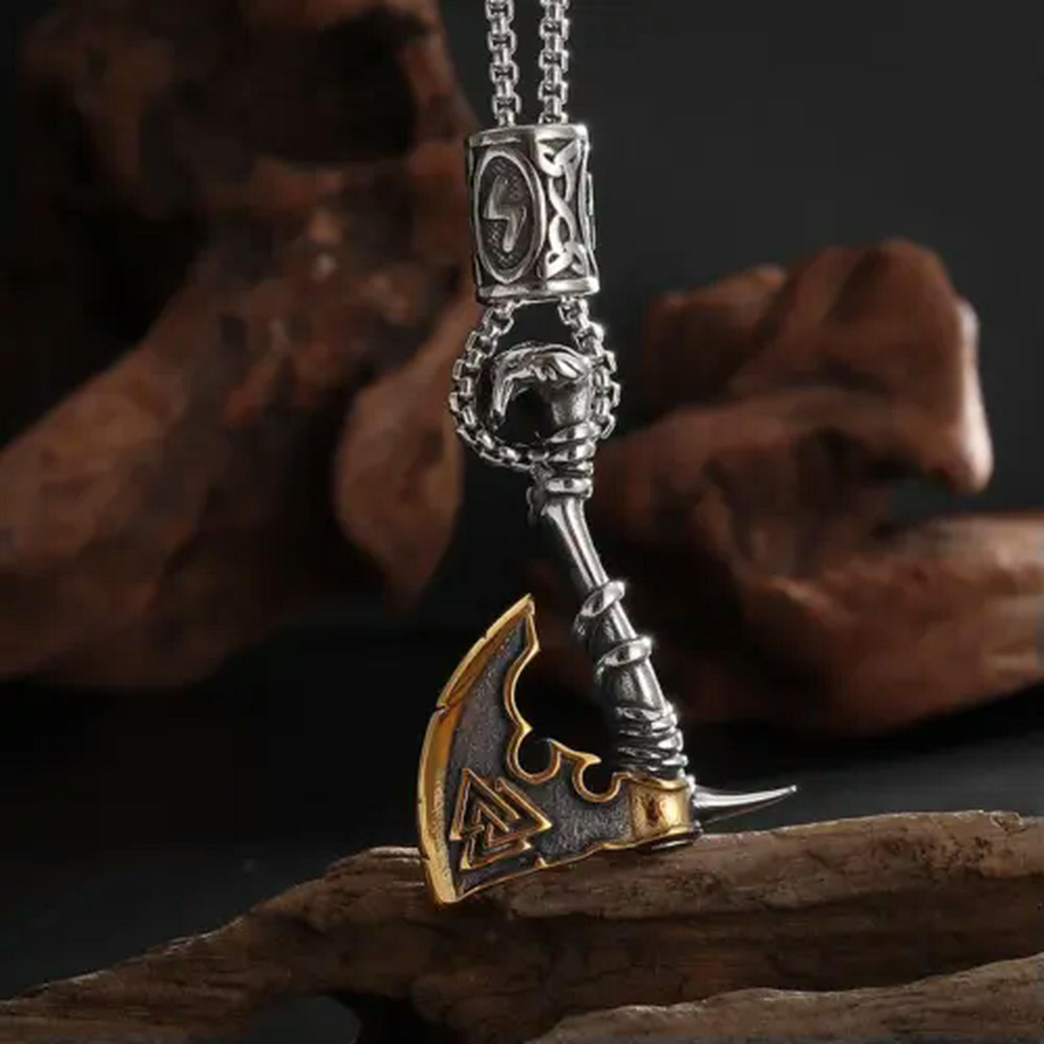 K-KED Men Fashion Delicate Jewelry Silver And Gold Viking Nordic Ax Axe ...