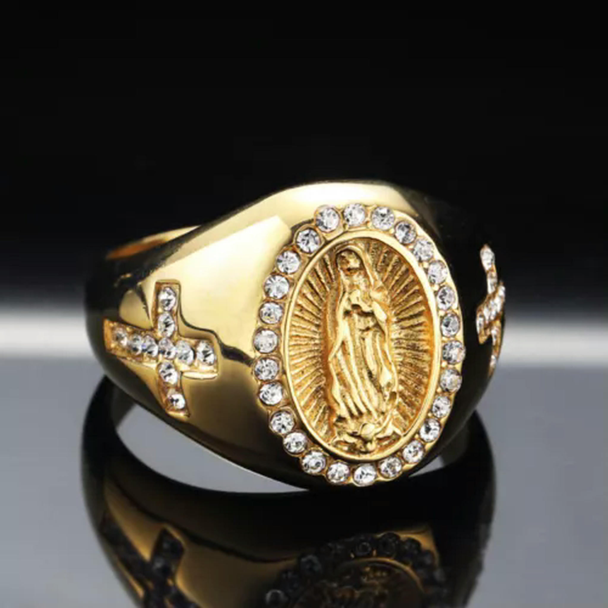 K-KED Men's Christian Cross, Virgin Mary Ring, Men's Stainless Steel 7 ...